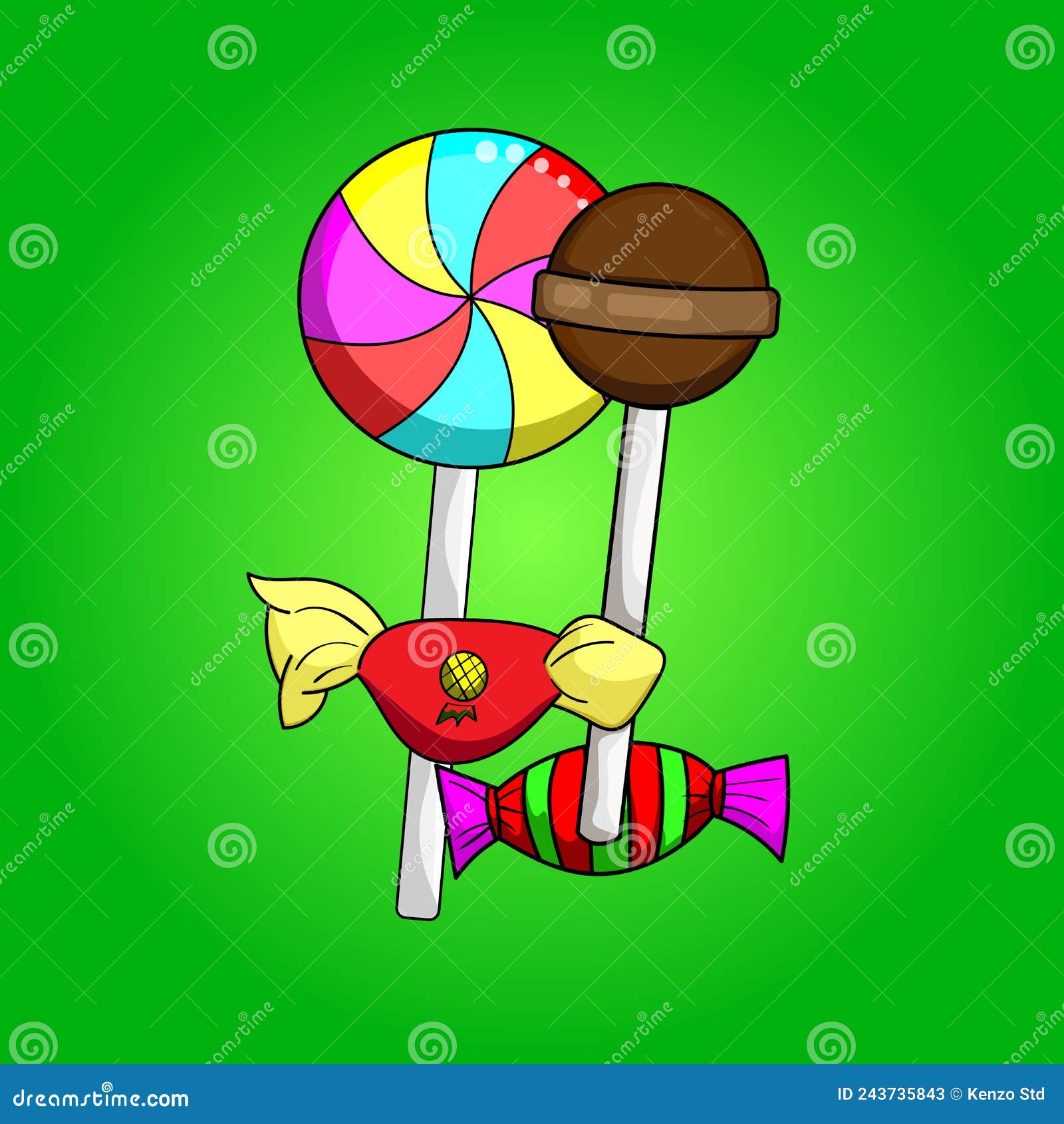 Vector Sweet Candy on Green Background Stock Vector - Illustration of ...