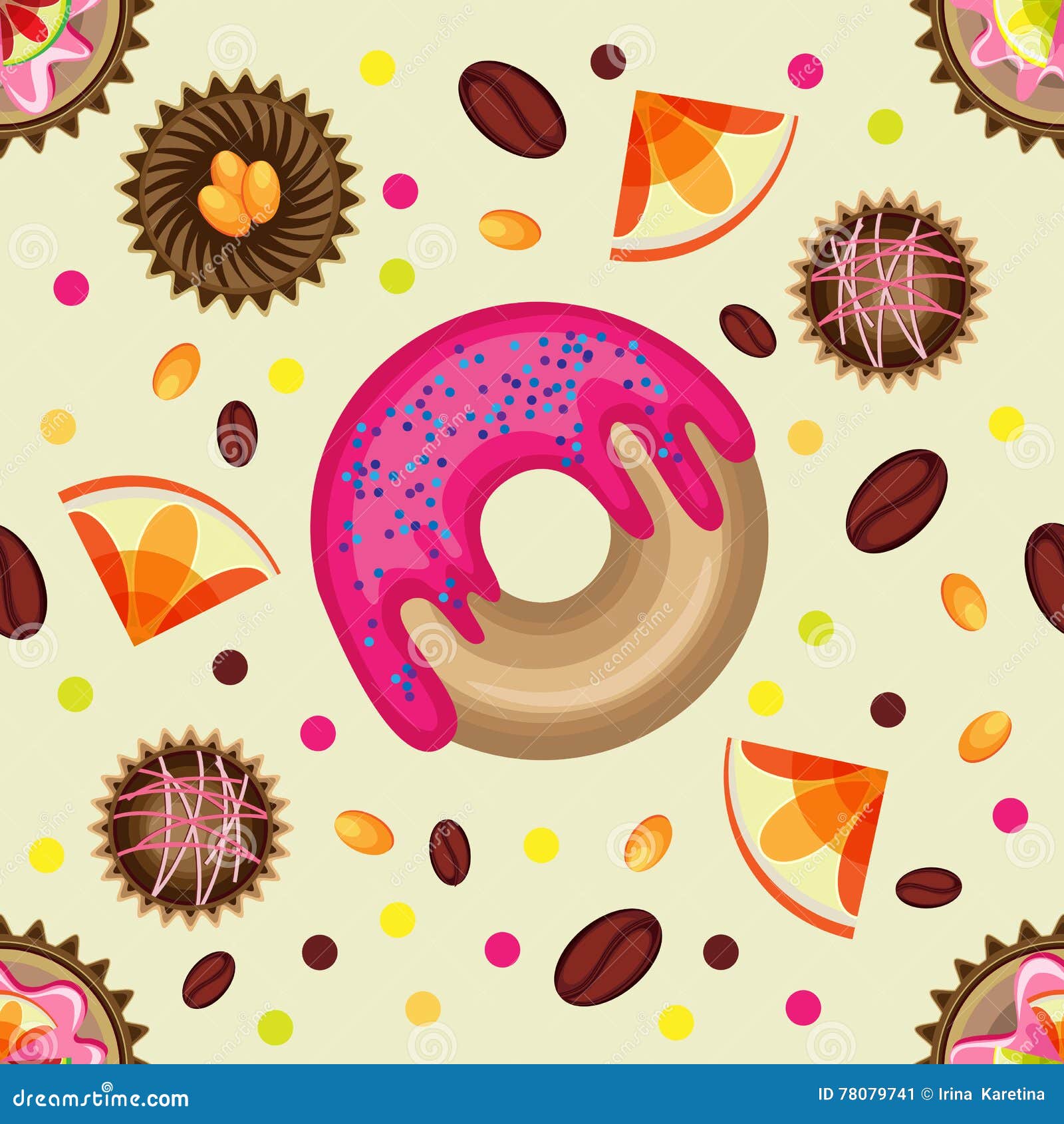 Vector Sweet Seamless Pattern of Colored. Stock Vector - Illustration ...