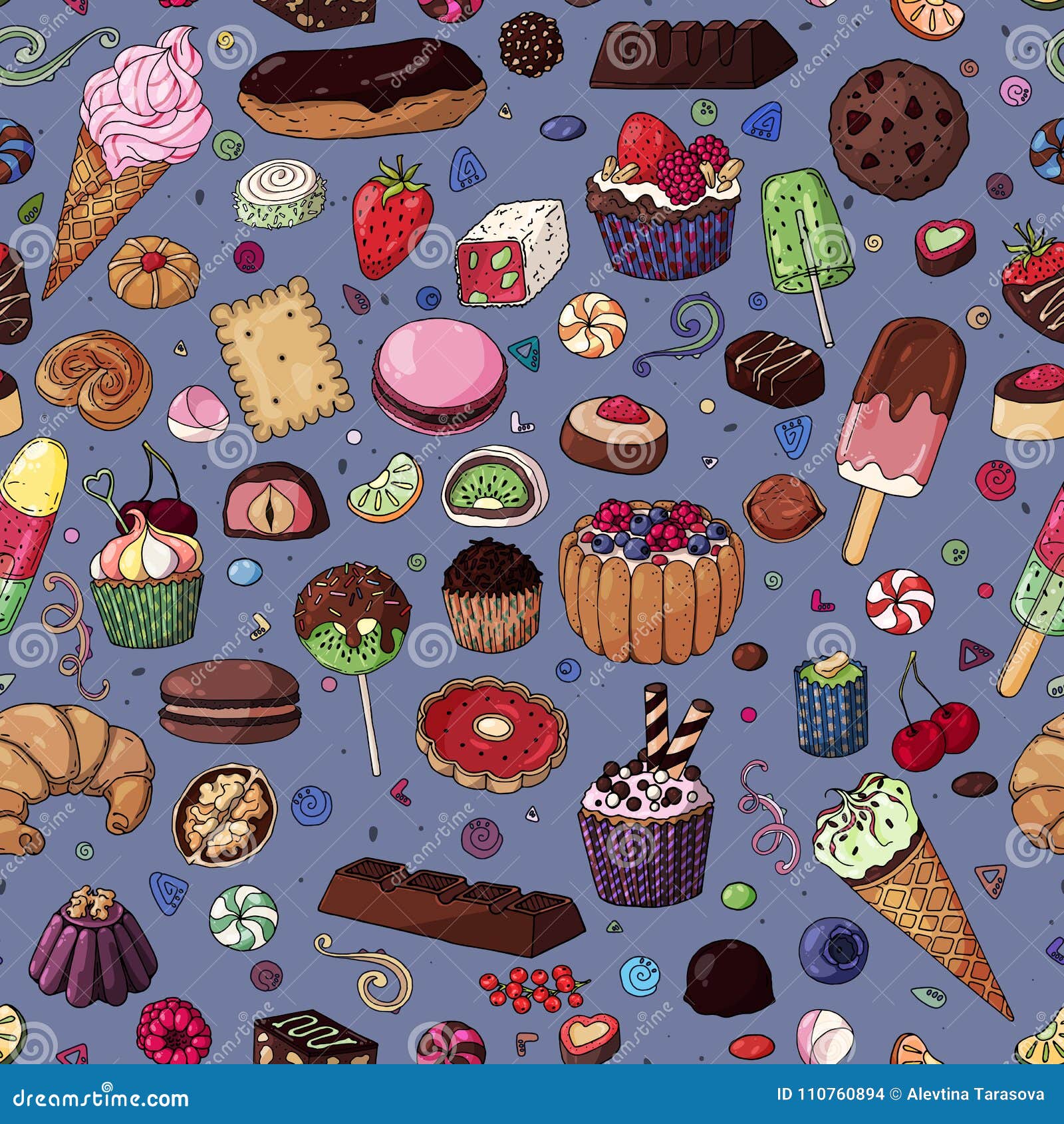 Sweets pattern colored stock vector. Illustration of collection - 110760894