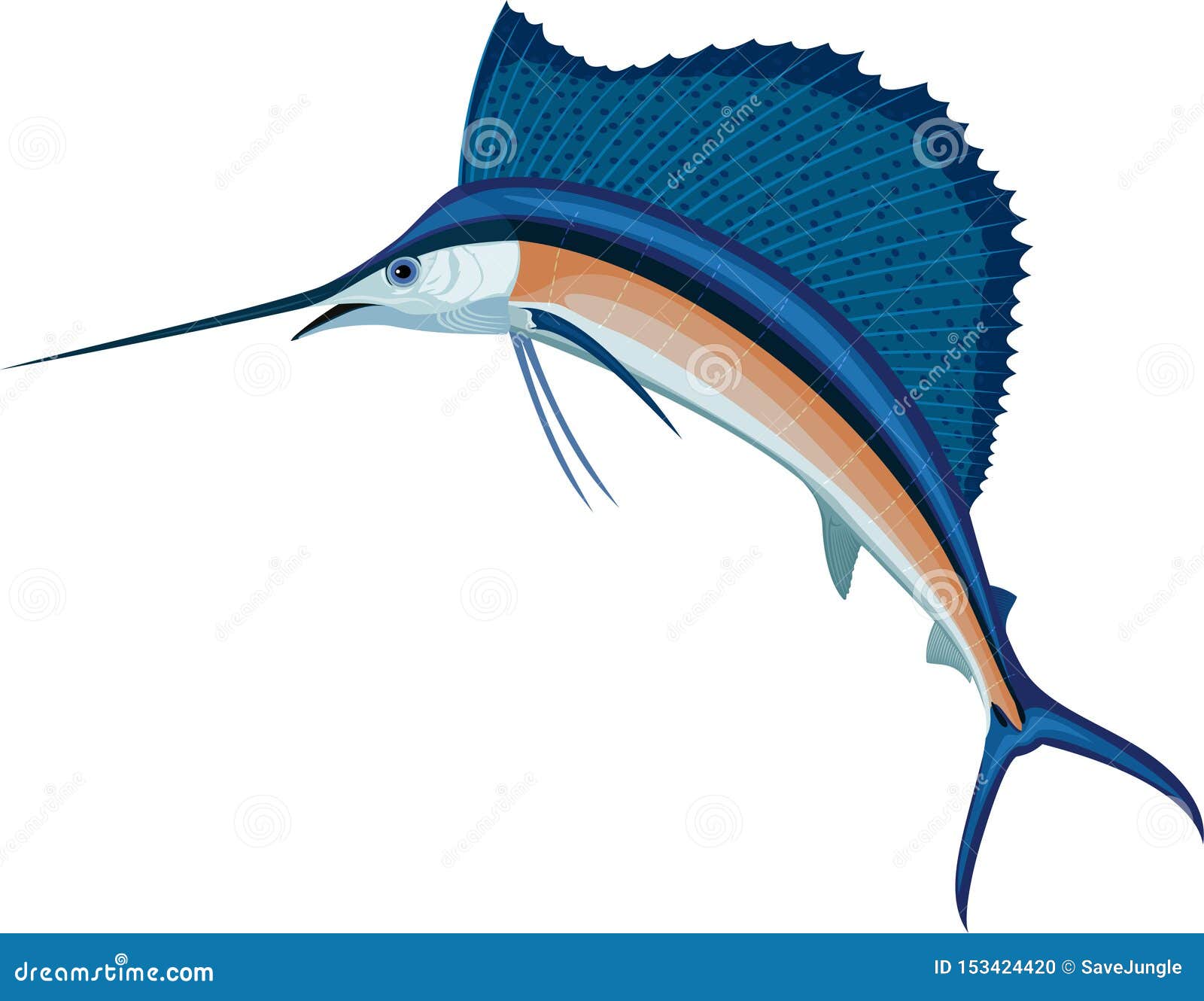 Vector Sailfish Icon. Under The Sea Illustration With Cute Funny Fish ...