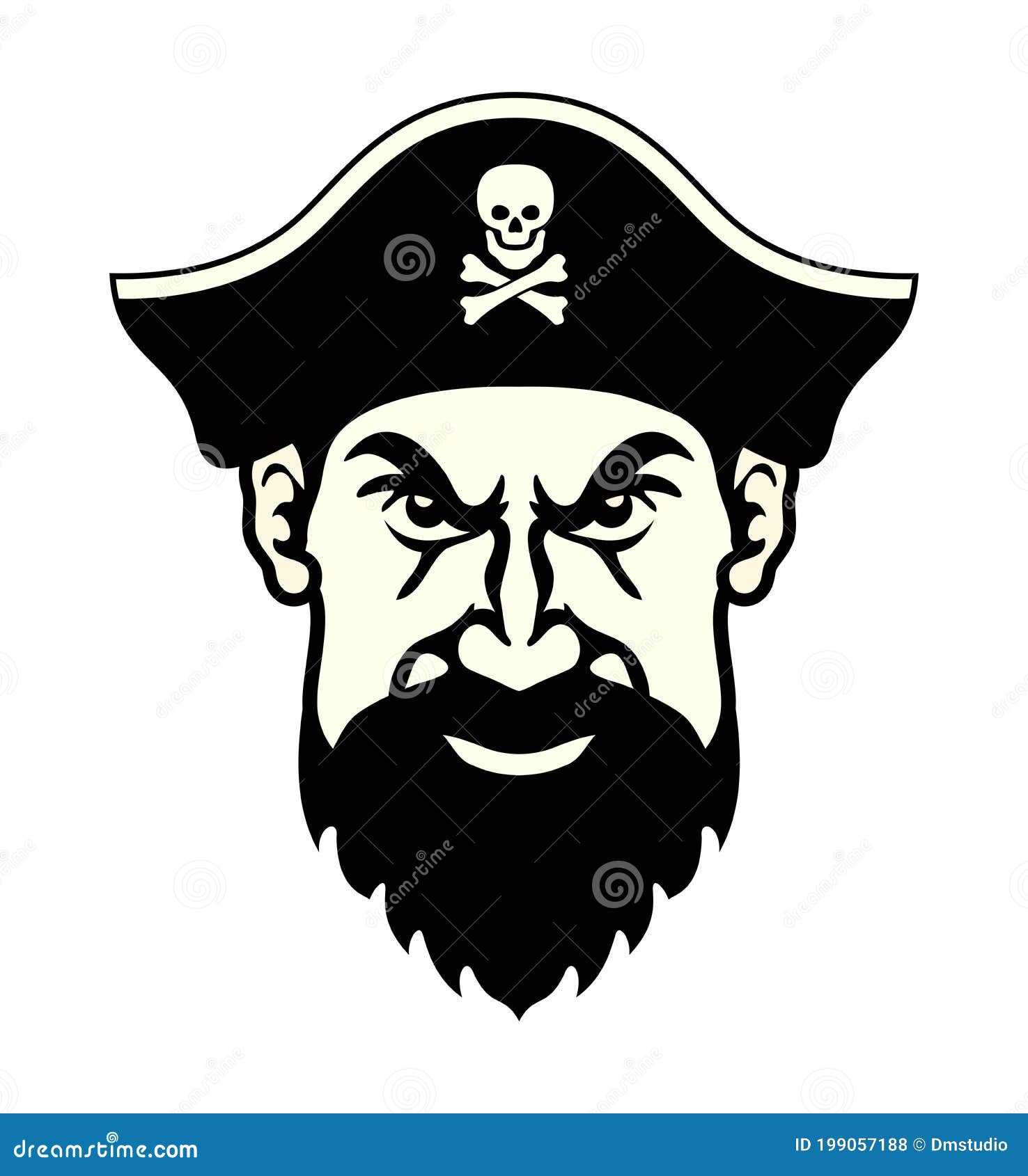 Vector Symbol of Pirate Face with Beard and Black Hat with Scull Stock ...