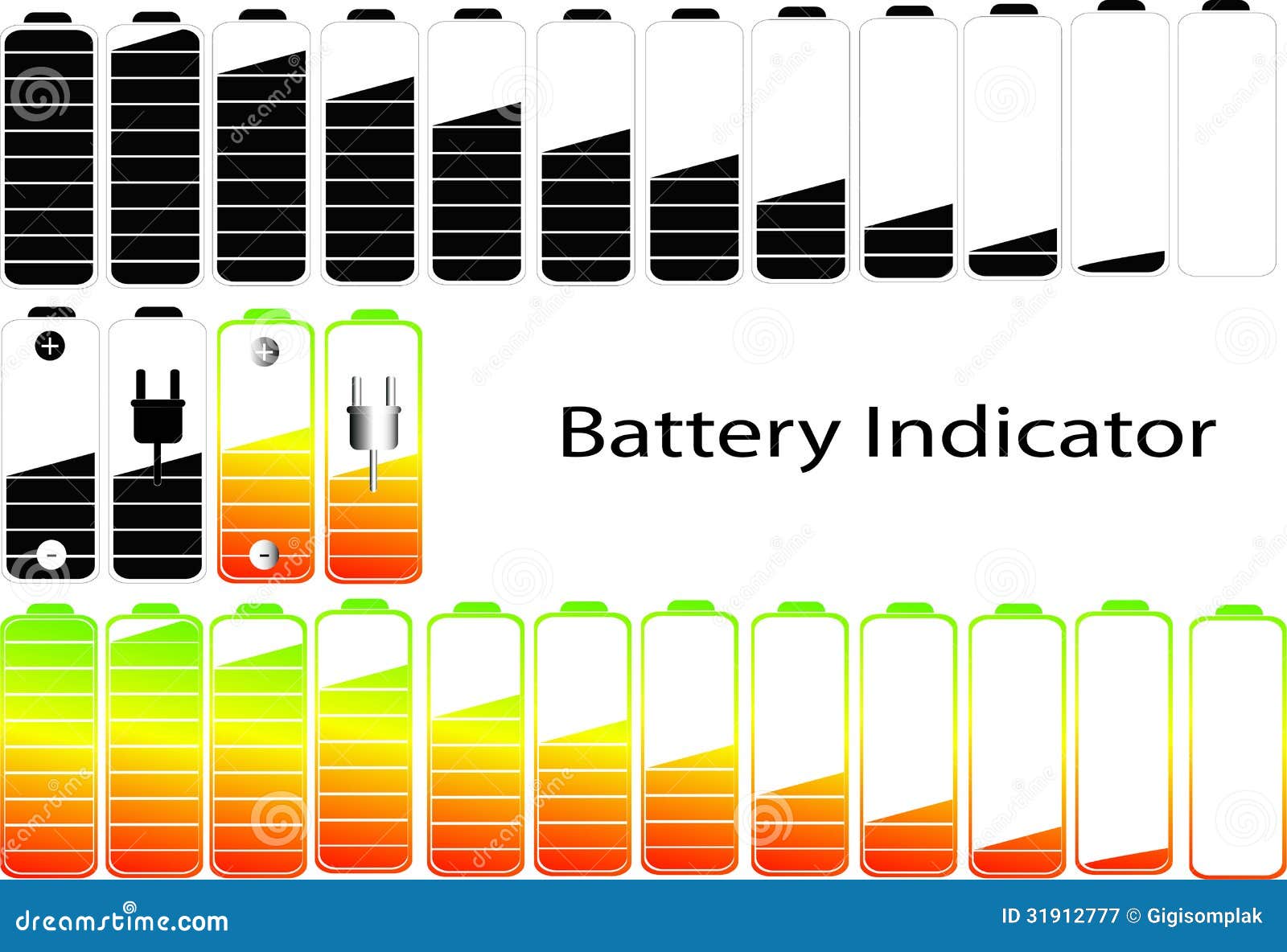 Vector Symbols Of Battery Level Indicator Picture. Image: 31912777