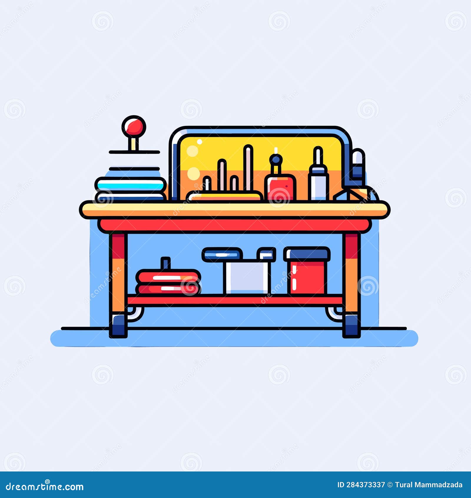 Vector of a Table Filled with Various Bottles and Containers, Arranged ...
