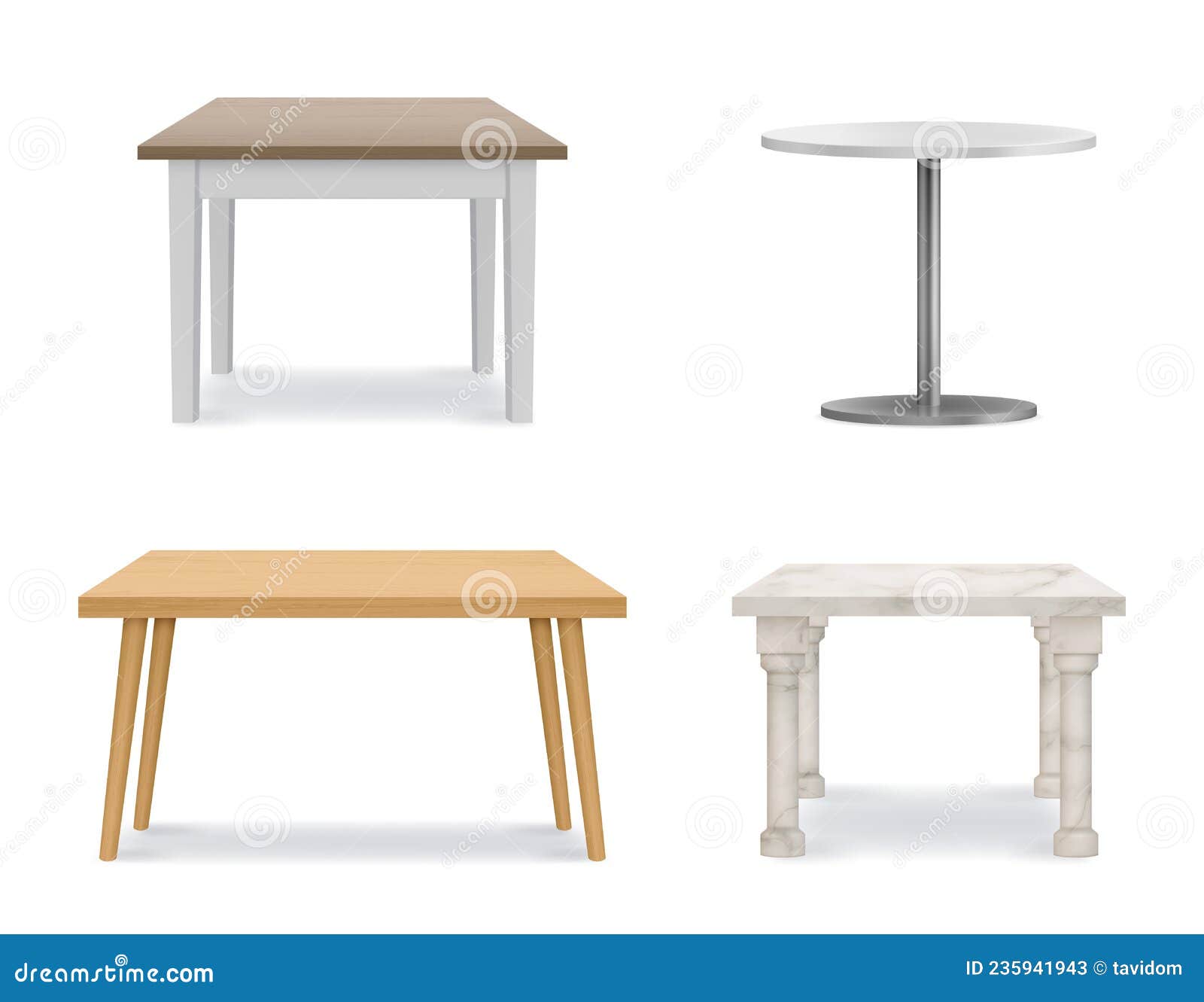 Vector Table Set. Empty Wooden, Plastic, Stone Tables. Template for ...