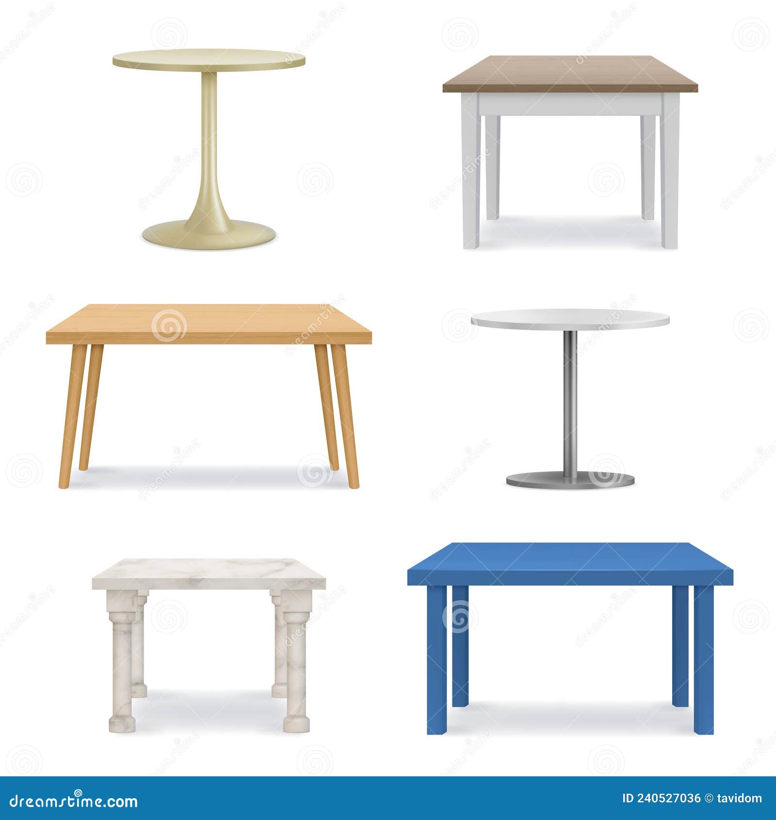 Vector Table Set. Empty Wooden, Plastic, Stone Tables. Template for ...