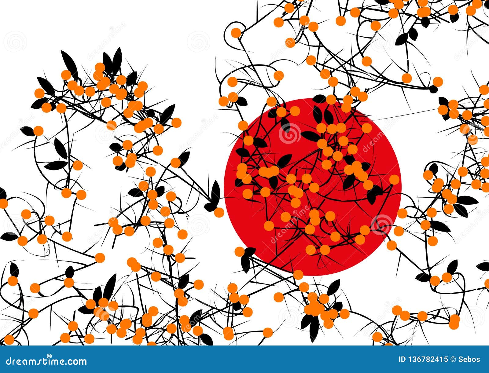 Vector Tangled Branches with Berries. Elements of Design in Japan Style ...