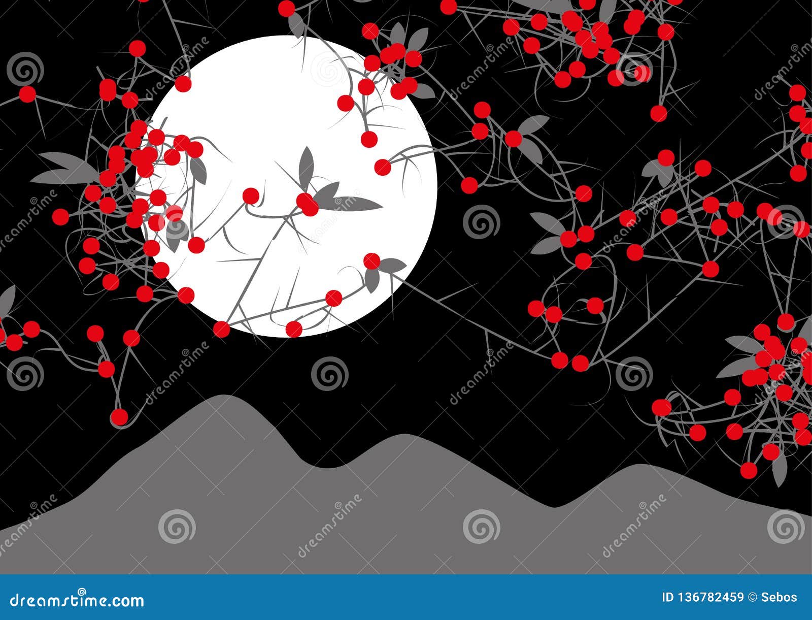 Vector Tangled Branches with Berries. Elements of Design in Japan Style ...