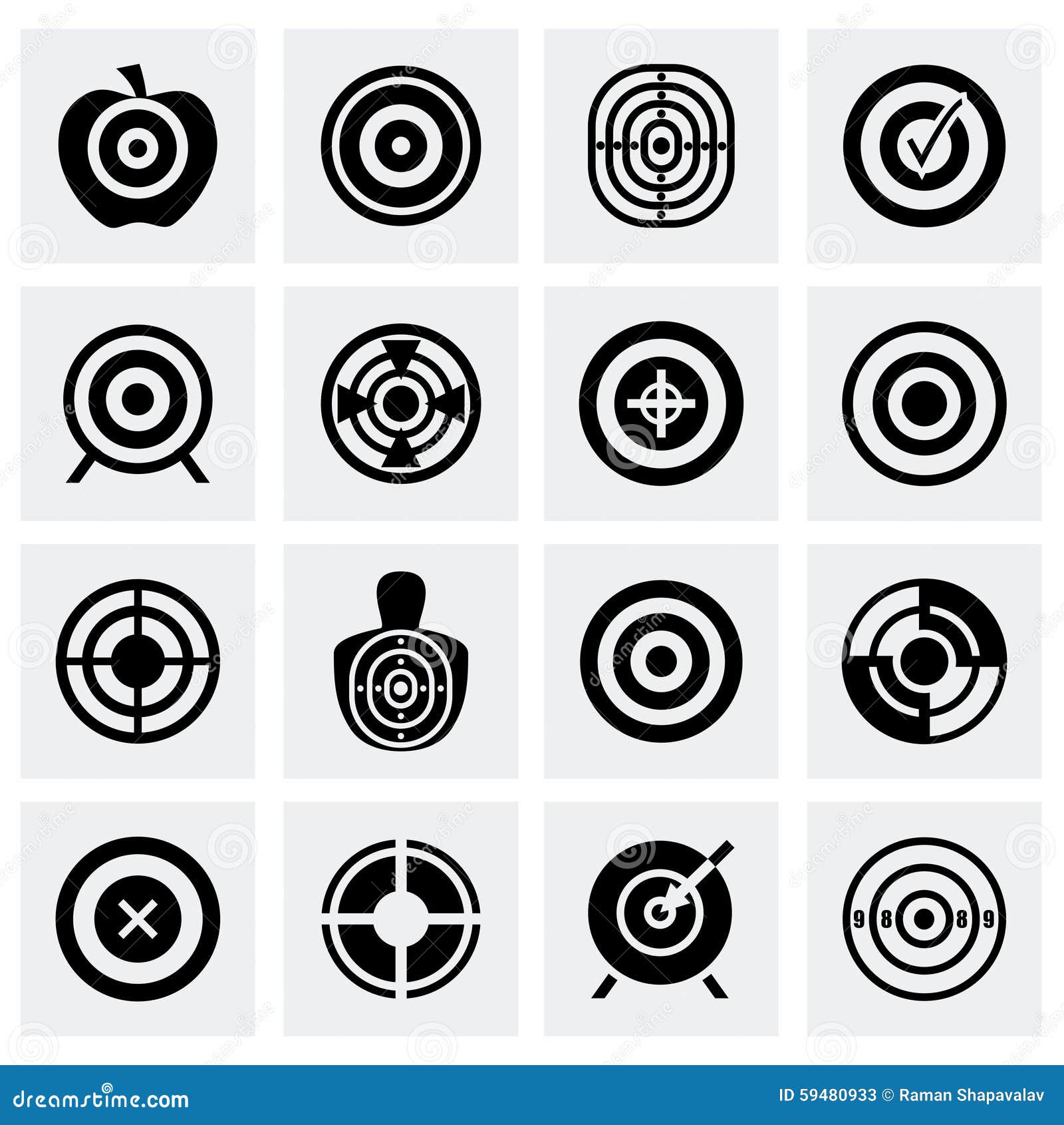 Target And Aim Icon Set, Archery Target With Arrow, Crosshair, Darts ...