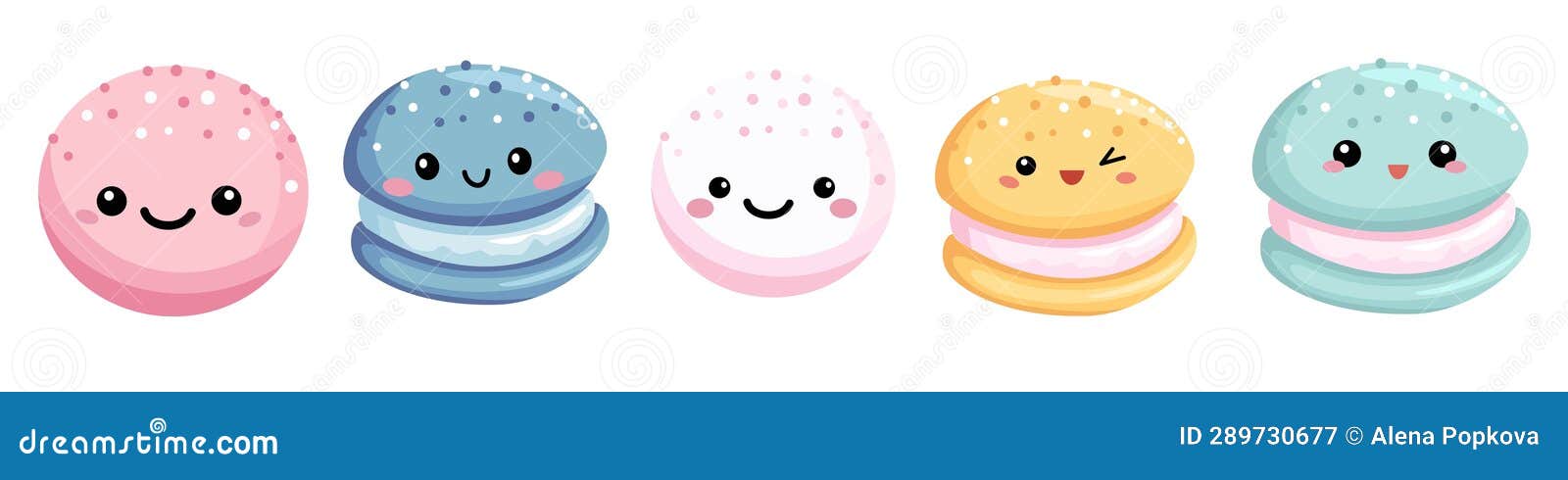 Vector Tasty Set. Cute Macaroni Cakes with Funny Faces Stock Vector ...