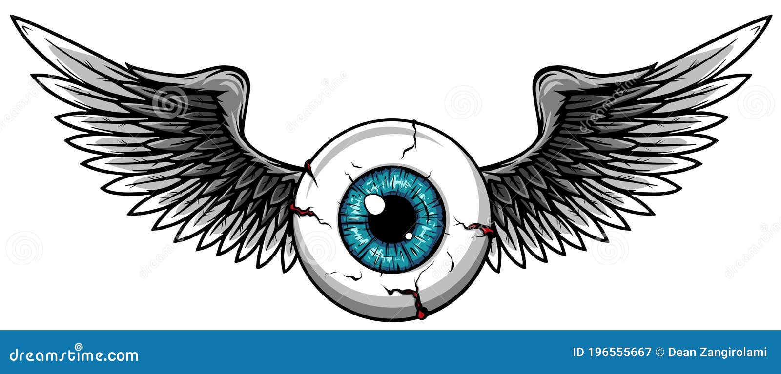 Vector Illustration of Tattoo Flying Eyeball Design Stock Vector ...