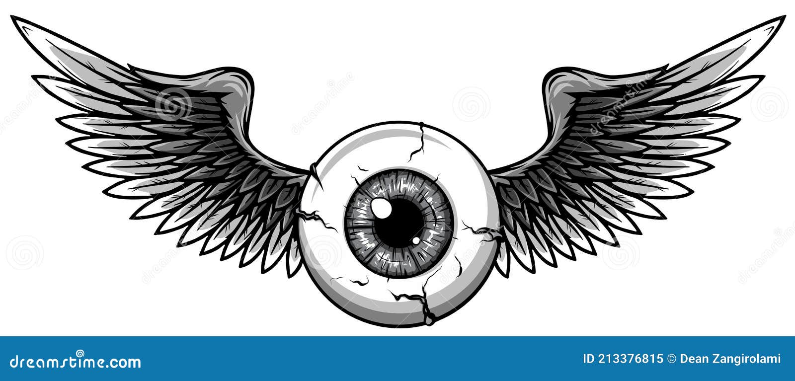 Monochromatic Vector Illustration of Tattoo Flying Eyeball Design Stock ...