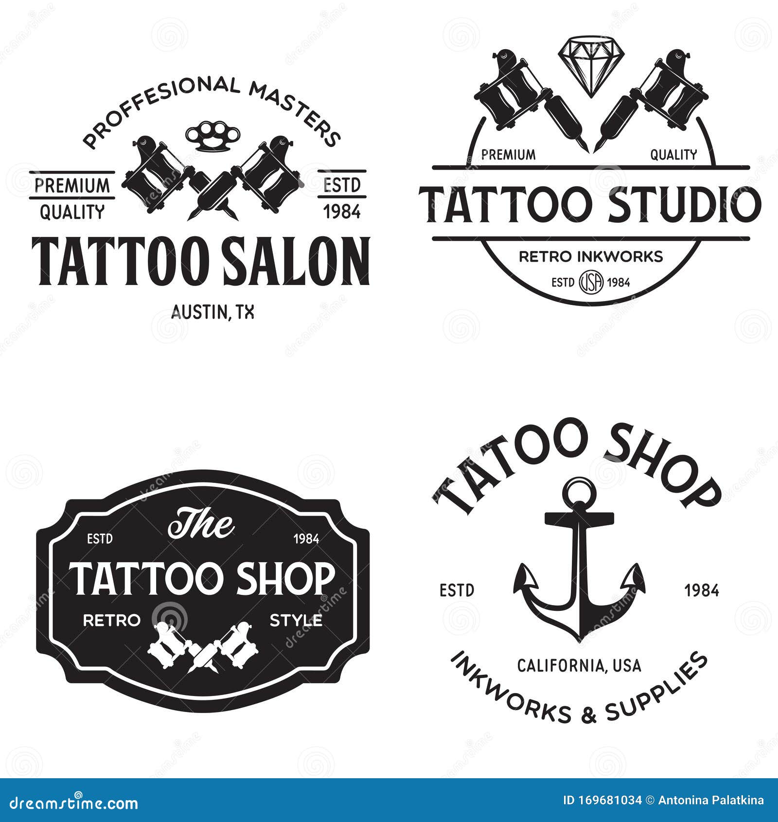 Vector Tattoo Studio Logo Templates on White Background. Cool Retro ...