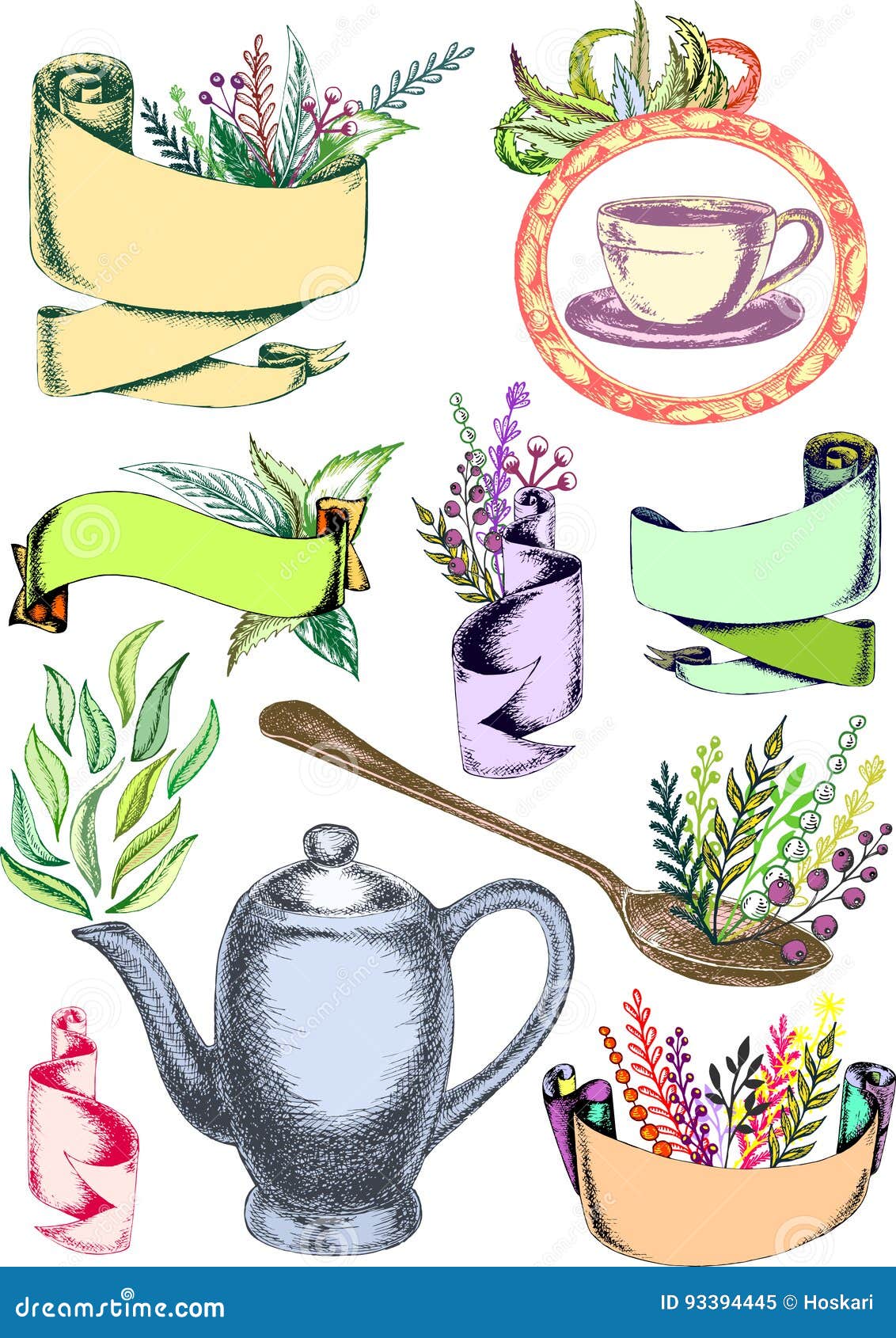 Vector Tea Theme Set,Tea Pot with a Spoon Stock Vector - Illustration ...