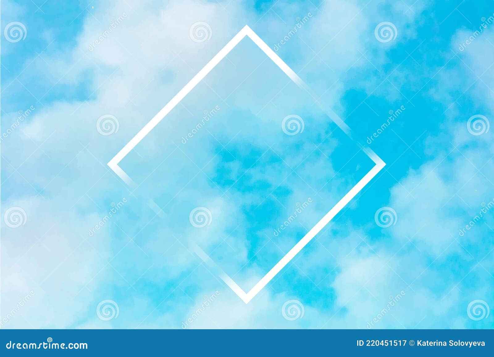 Vector Teal Blue Sky Background with White Clouds and a Frame, an ...