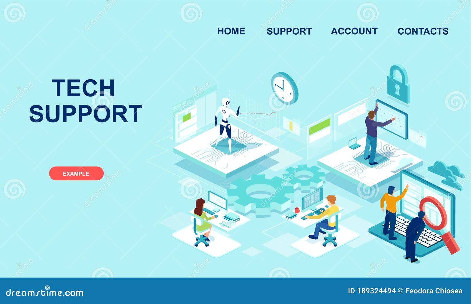 Vector of it Team and AI Offering Tech Assistance with Computer at Work ...