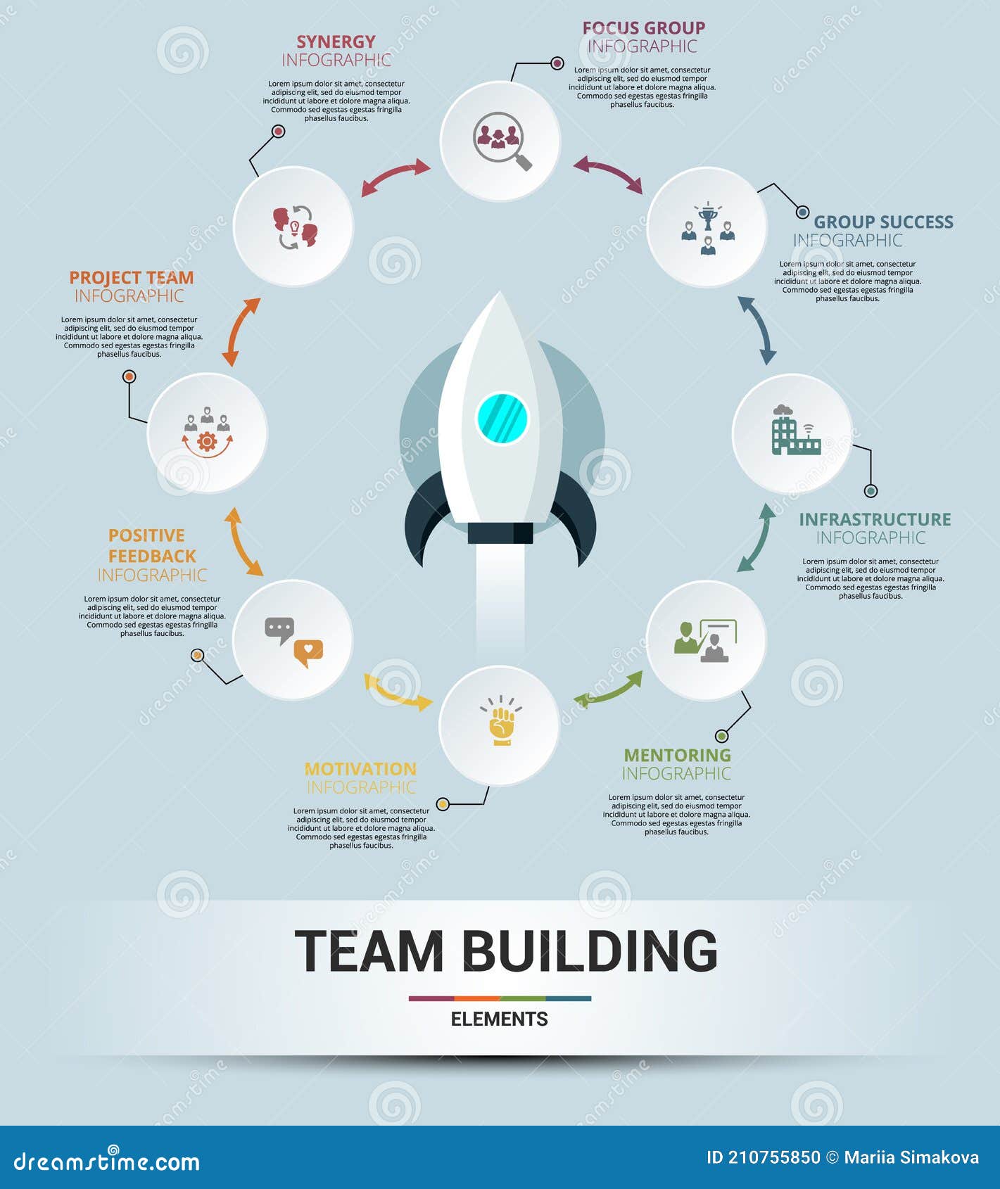 Infographic Team Building Template. Icons in Different Colors. Include ...
