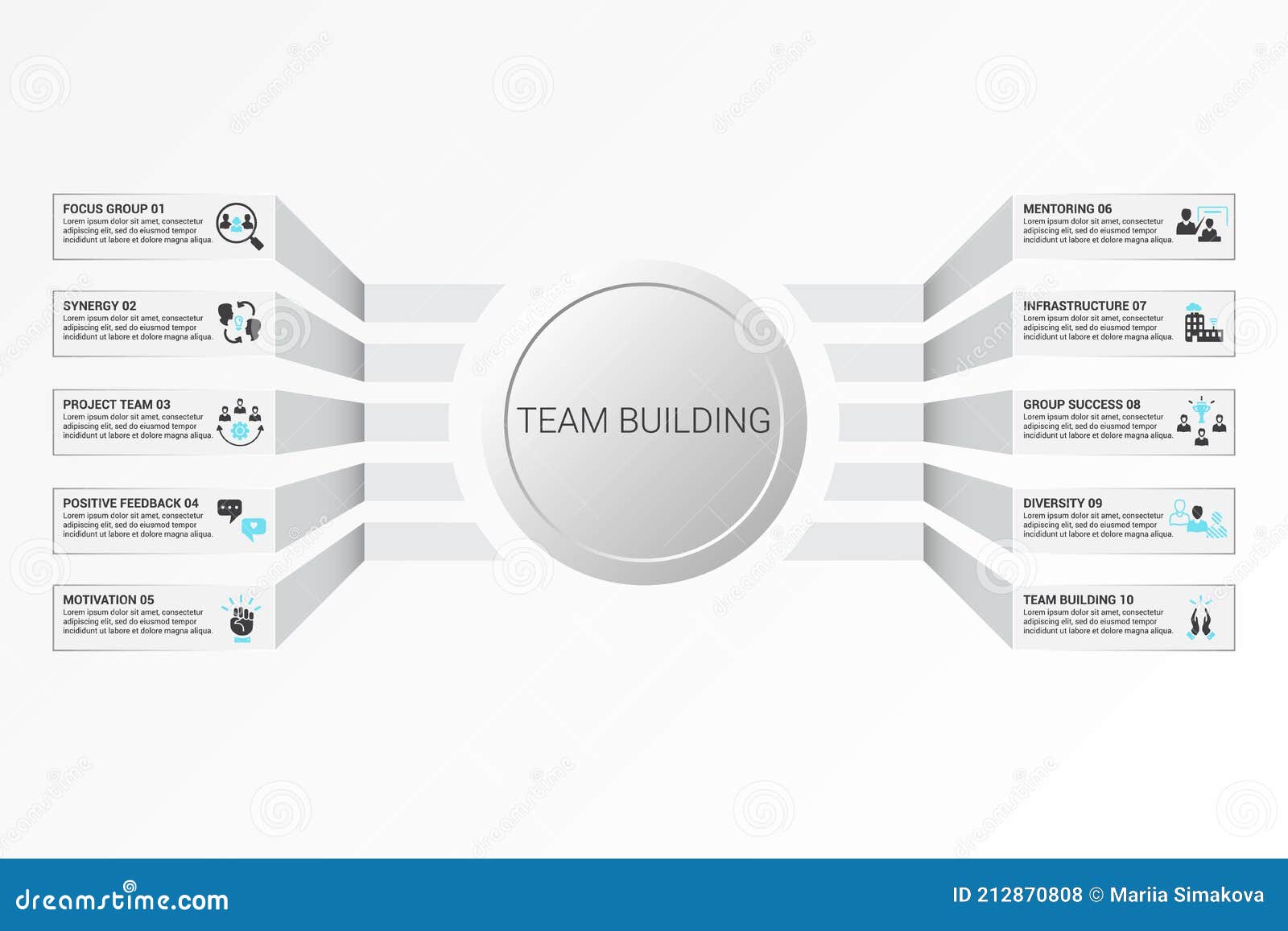 Infographic Team Building Template. Icons in Different Colors. Include ...