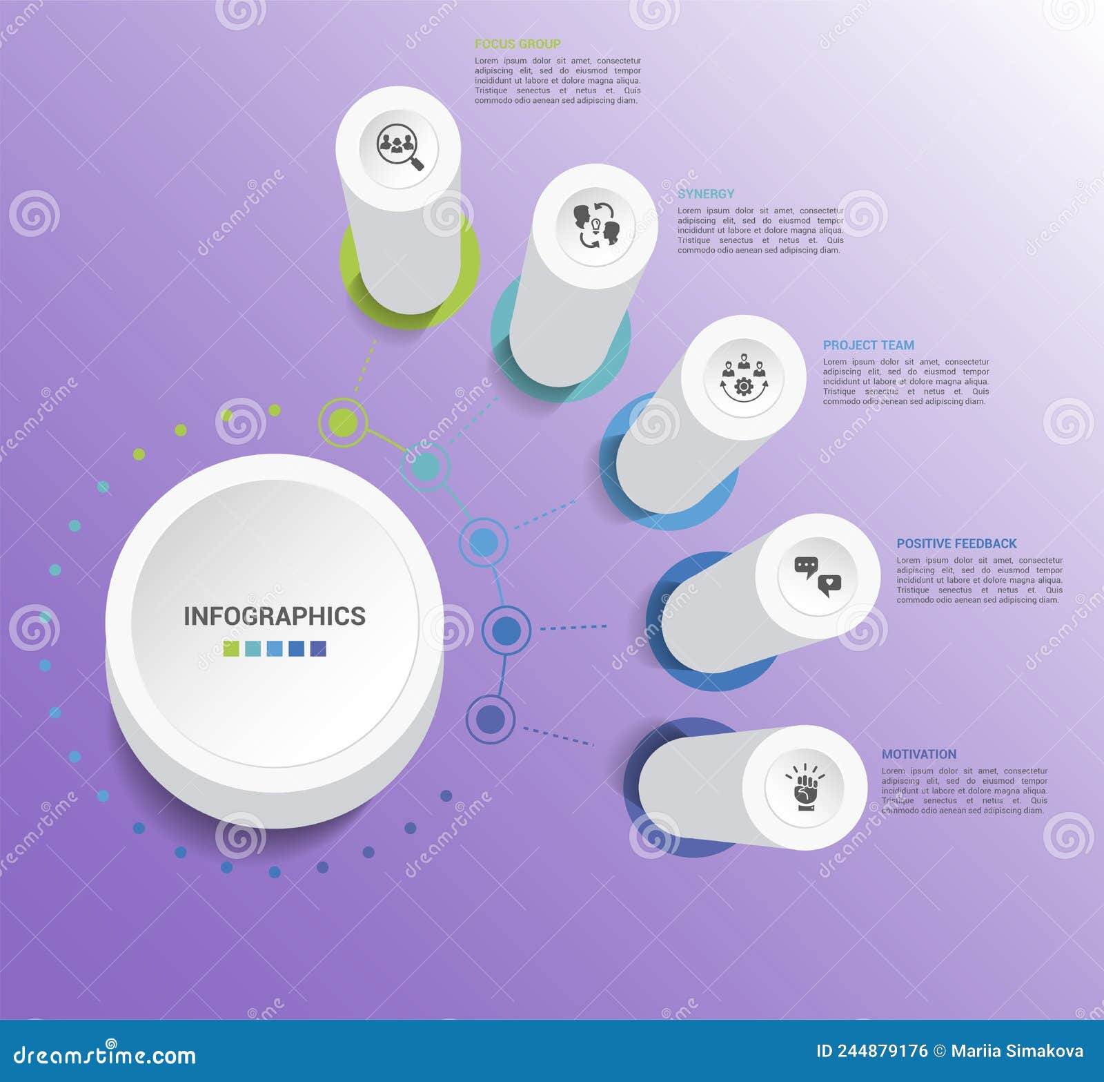 Infographic Team Building Template. Icons in Different Colors. Include ...