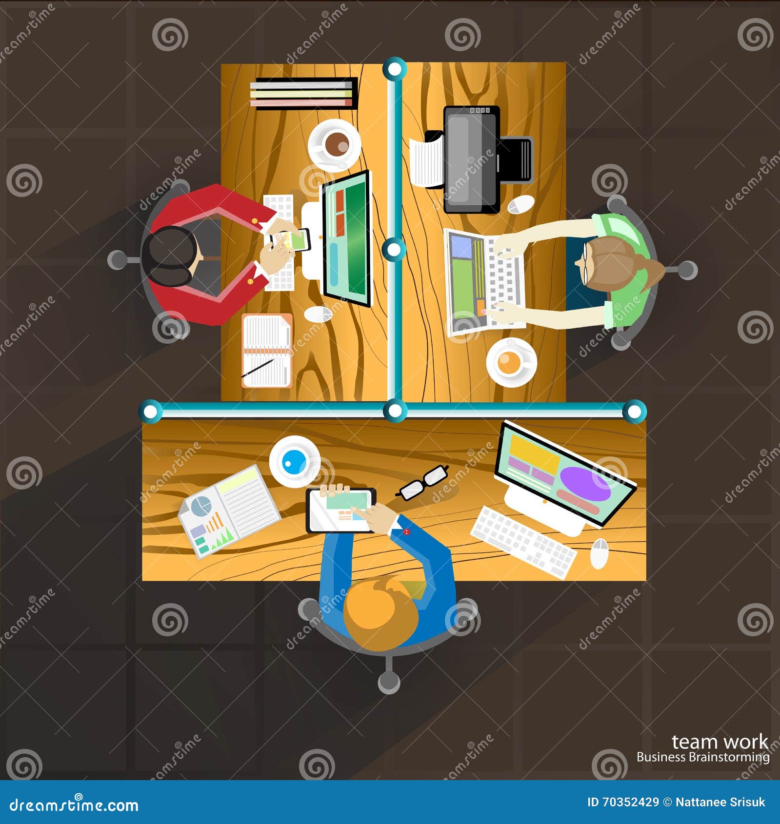 Vector Team Work Business Brainstorming and Meeting on Table Stock ...