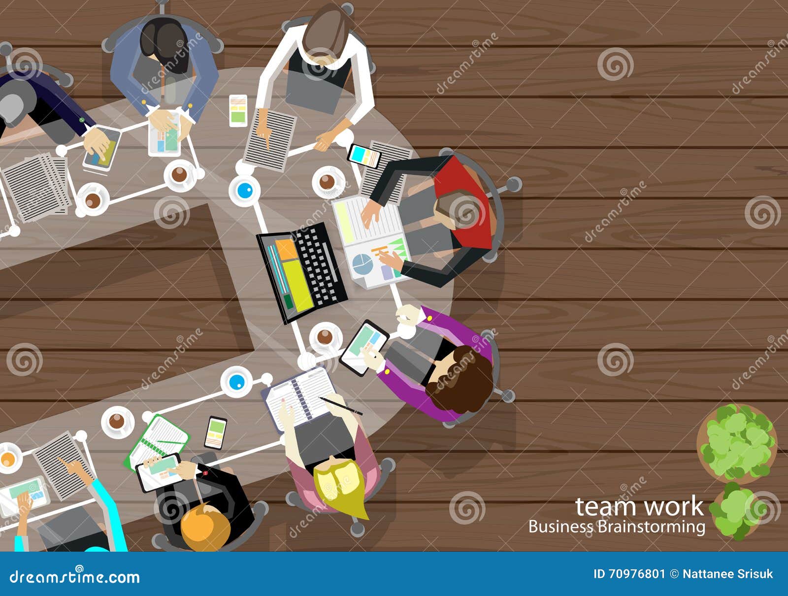 Vector Team Work Businessman Brainstorming Analysis Of The Marketing ...