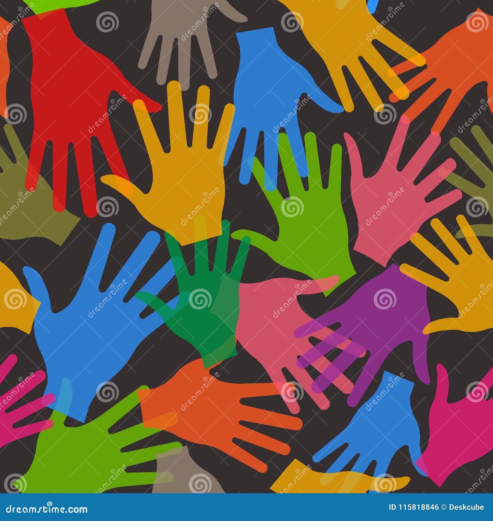 Vector Teamwork Hands Seamless Pattern in Black Background Stock Vector ...