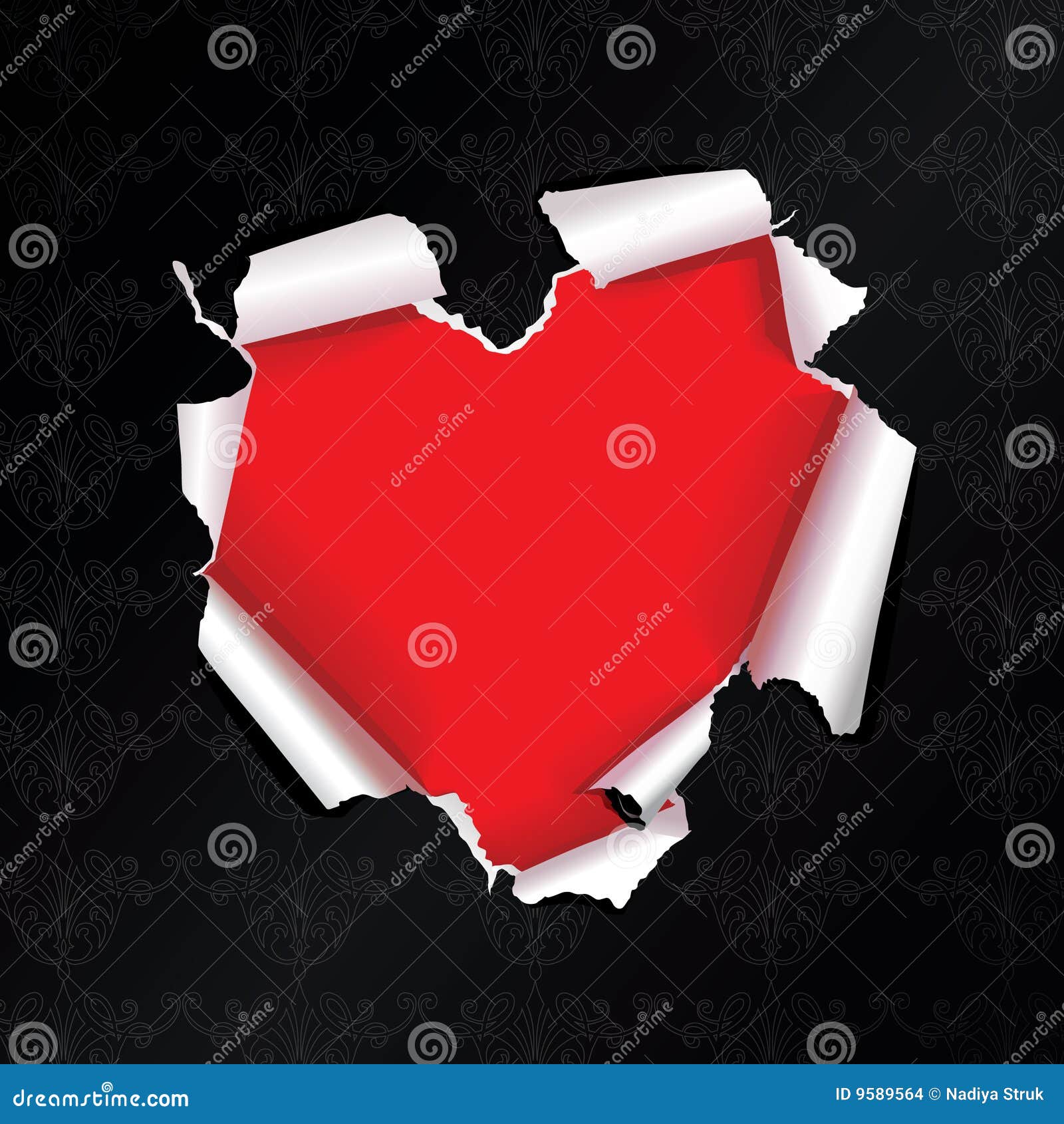 Vector tear paper heart stock vector. Illustration of black - 9589564