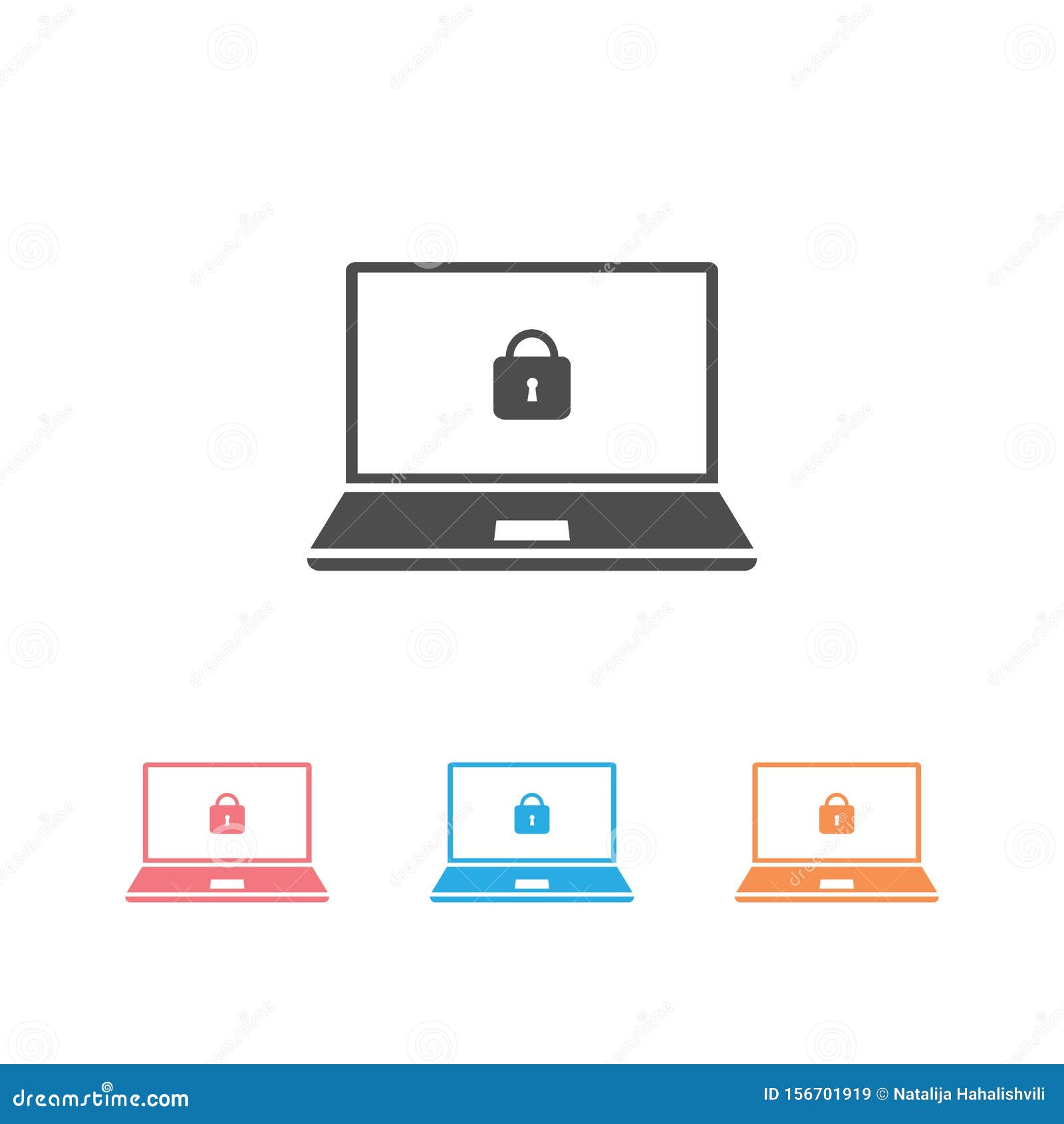 Vector Tech Computer Laptop Icon Set. on the Computer Screen a Lock ...