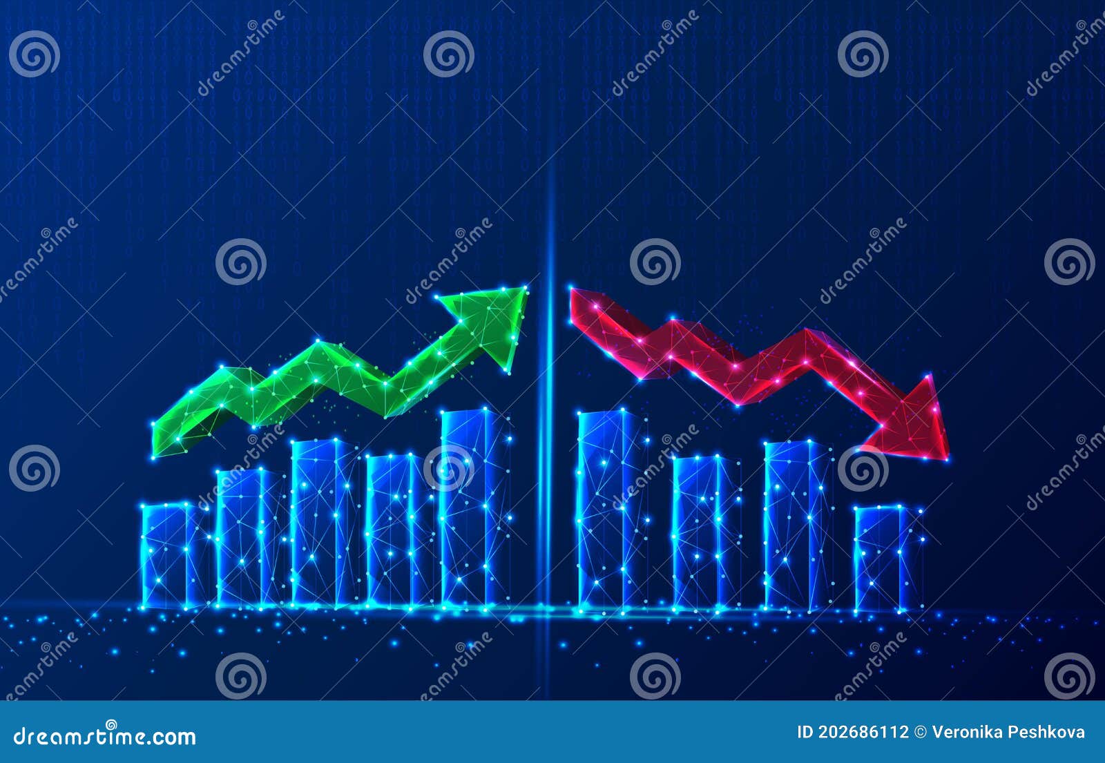 Vector Tech Polygonal Growth Chart with Up and Down Red and Green ...
