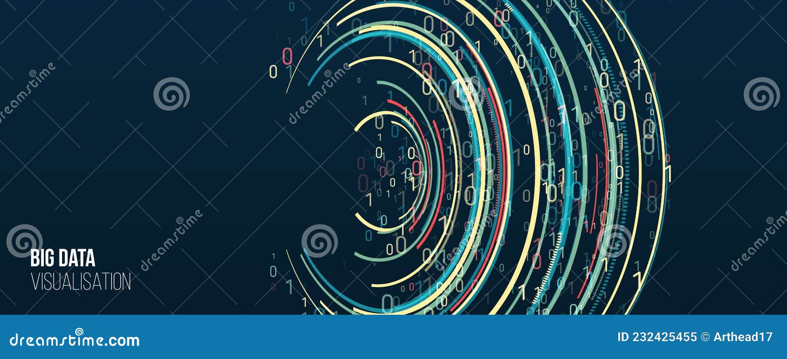 Vector Technology Background. Big Data Visualization. Abstract Stream Information with Circles ...