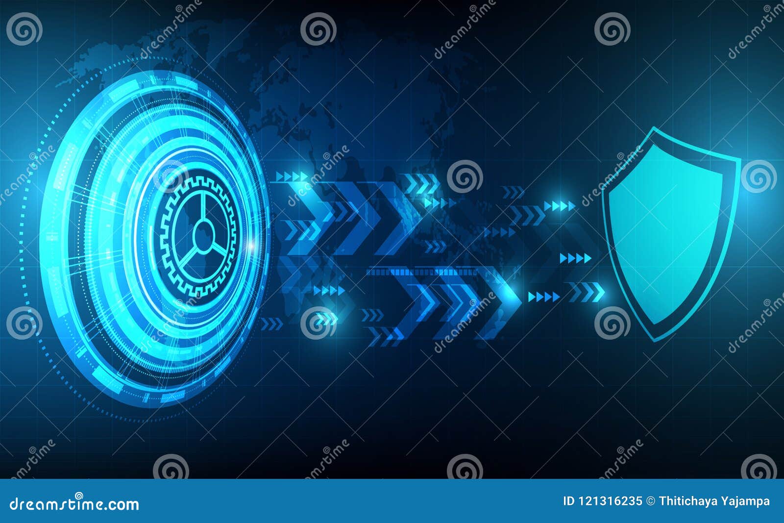 Vector Technology Circle with Security Design and Word Map,protection ...