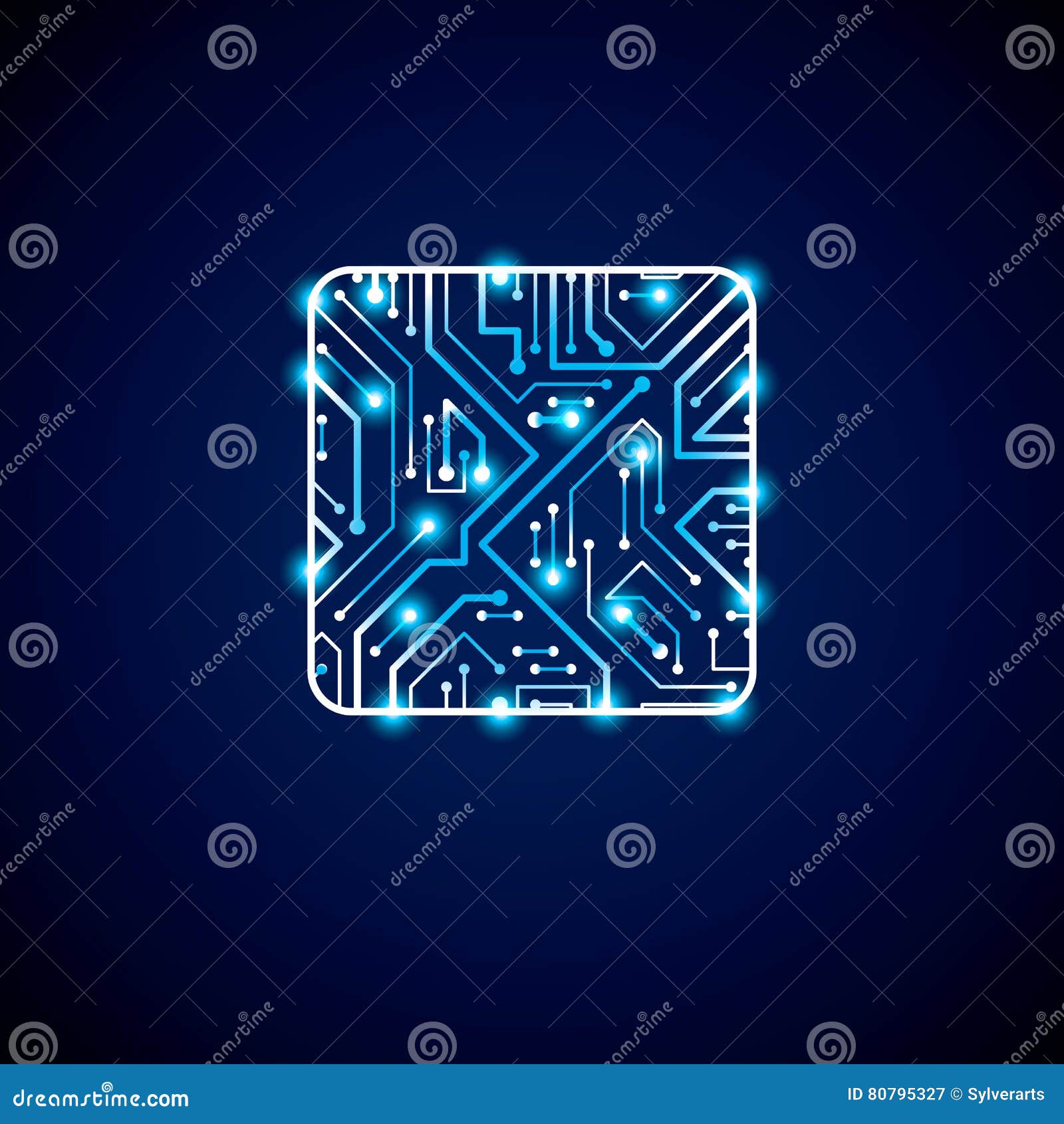 Vector Technology Cpu Design With Square Blue Luminescent Microprocessor Scheme Computer