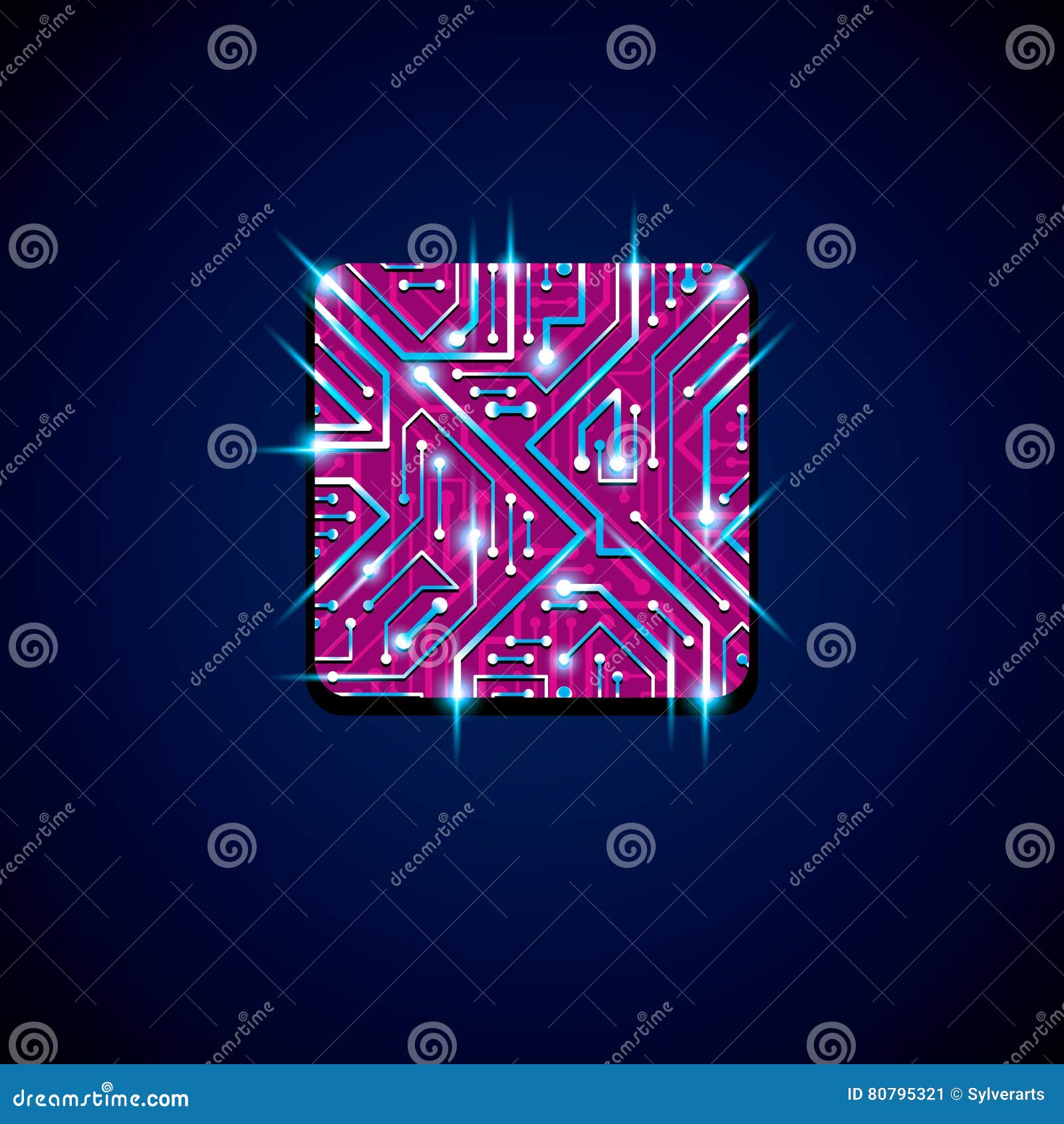 Vector Technology Cpu Design with Square Luminescent Microprocessor Scheme. Computer Circuit ...