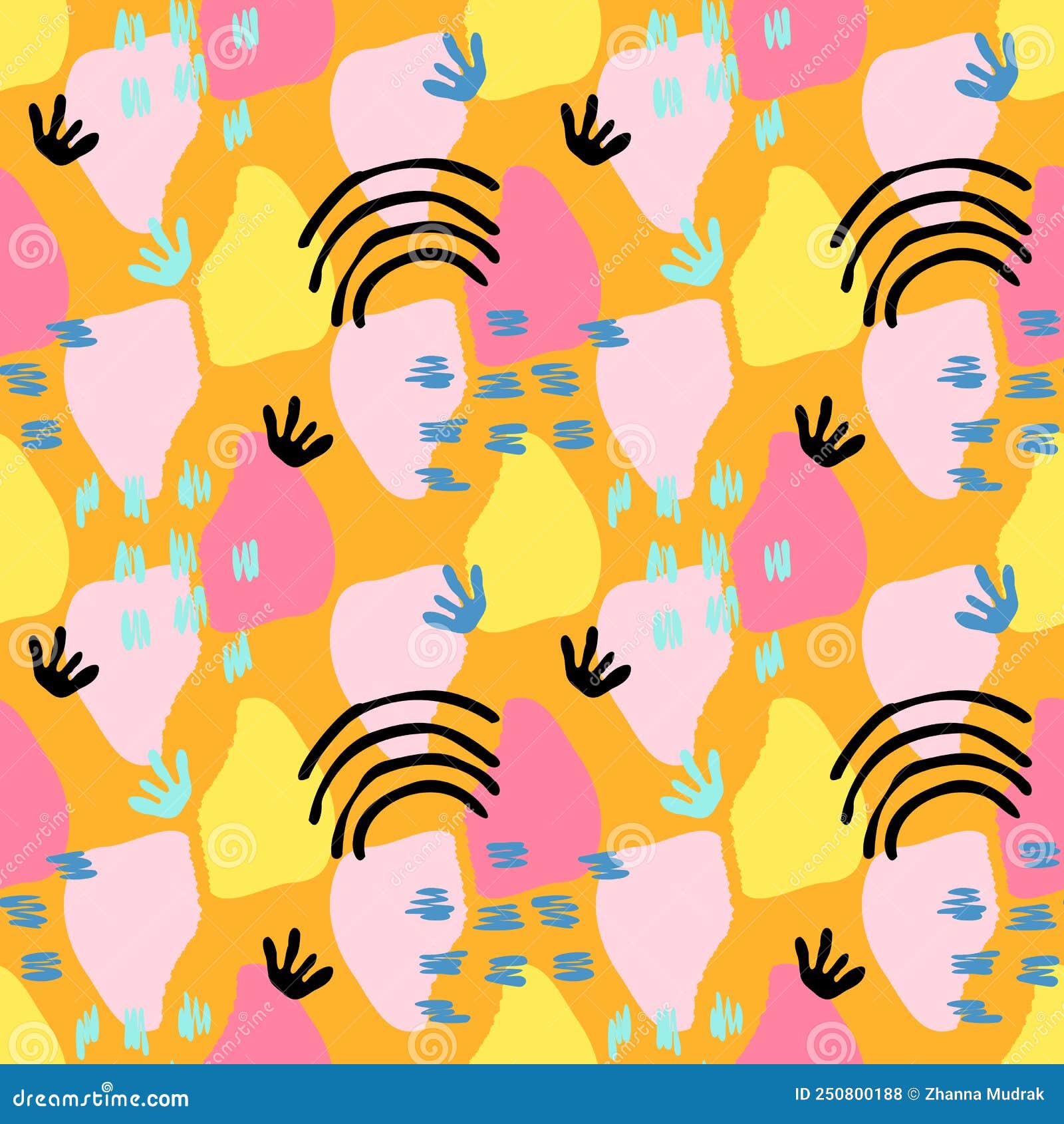 Vector Teenage Seamless Neon Pattern Naive Style Stock Vector ...