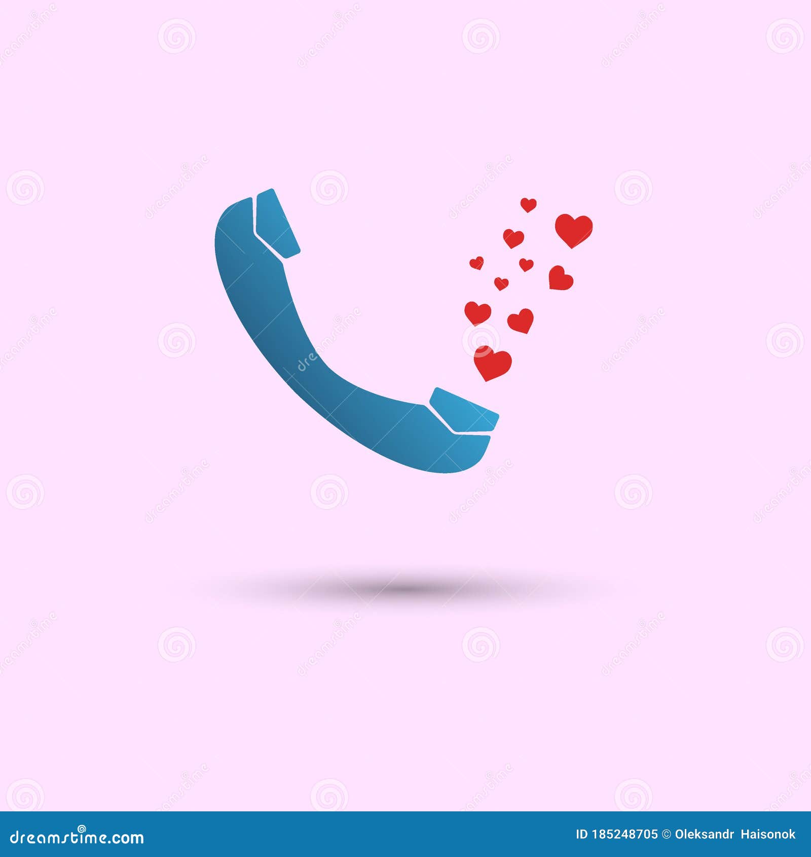 Vector Telephone Blue Handset with Bright Hearts White Background Stock ...