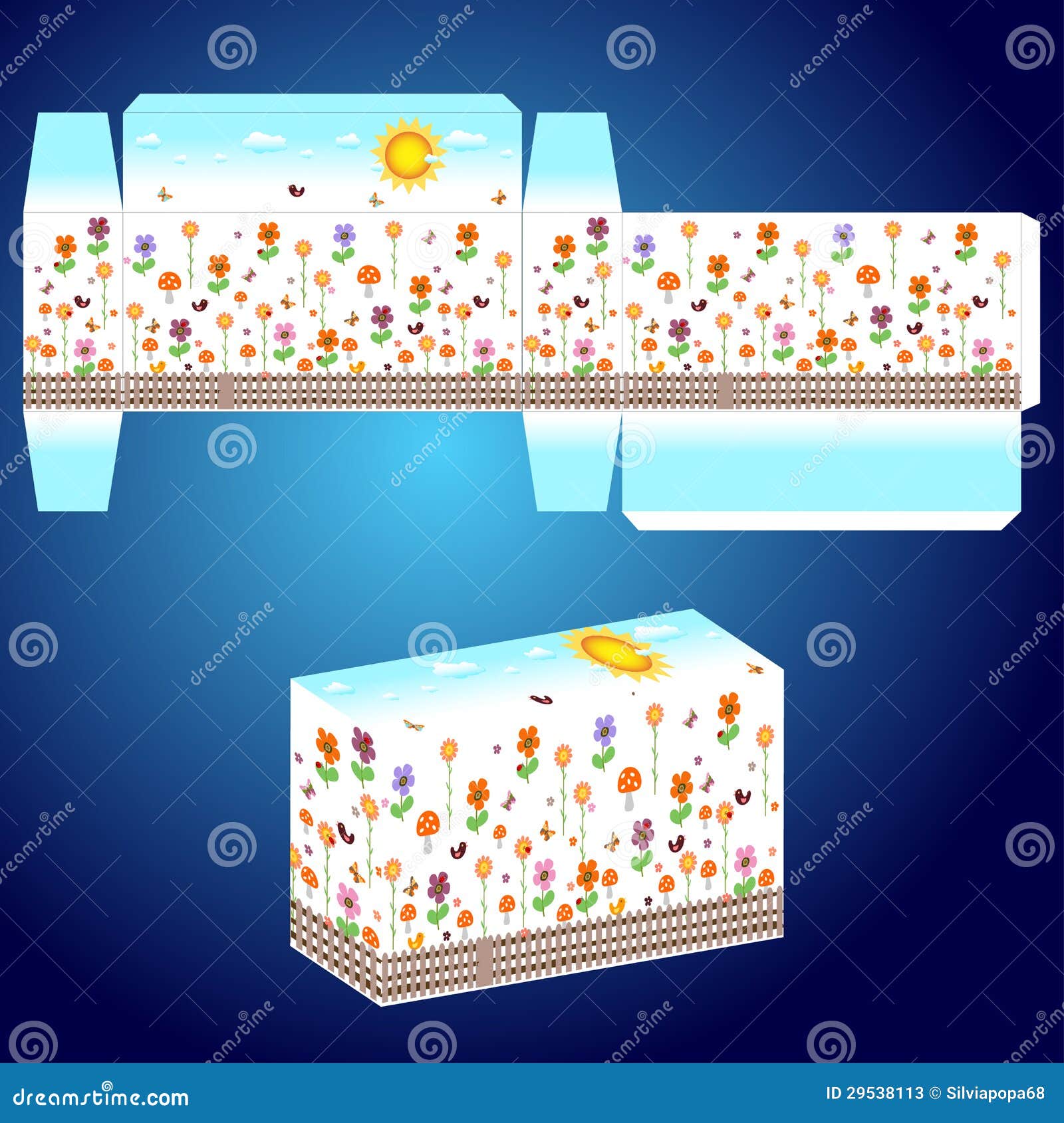 Vector Template for Box with Happy Flowers Stock Illustration ...