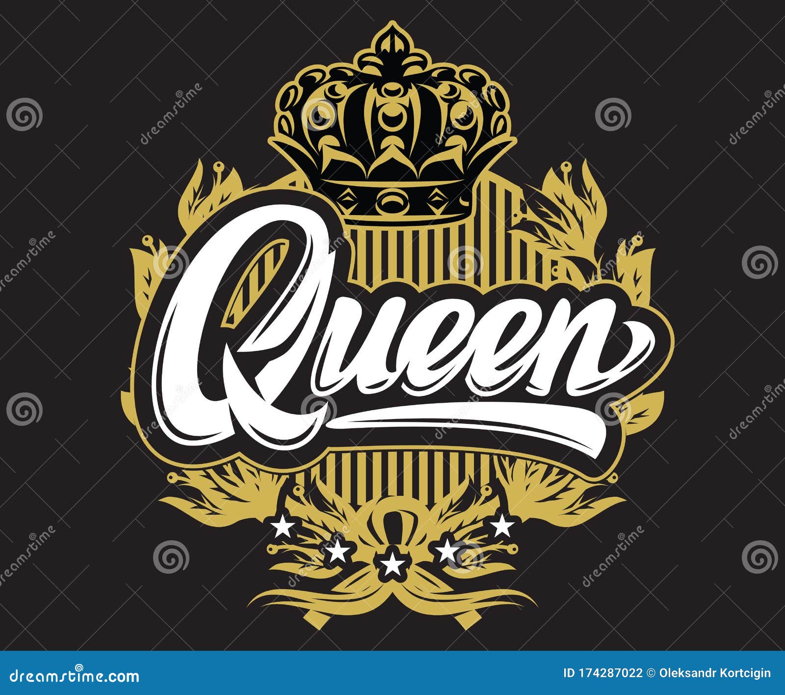 Vector Template with Calligraphic Inscription Queem, Crown and Wreath ...