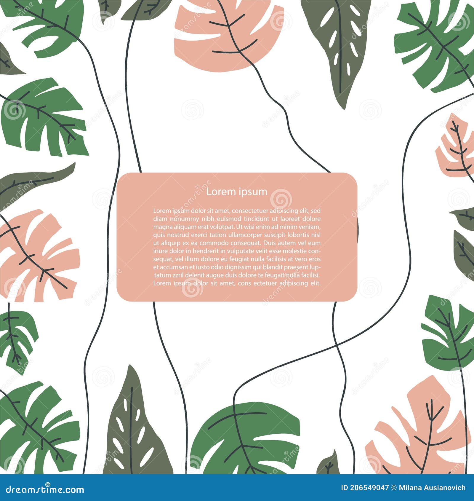 Vector Template for Card, Label Design. Plants Leaves Frame Stock ...