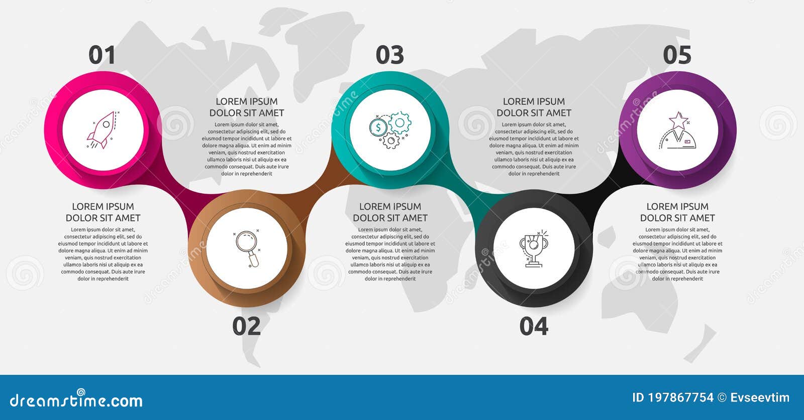 5 Steps Bar Graph On Progress Arrow On Grey Background Template ...