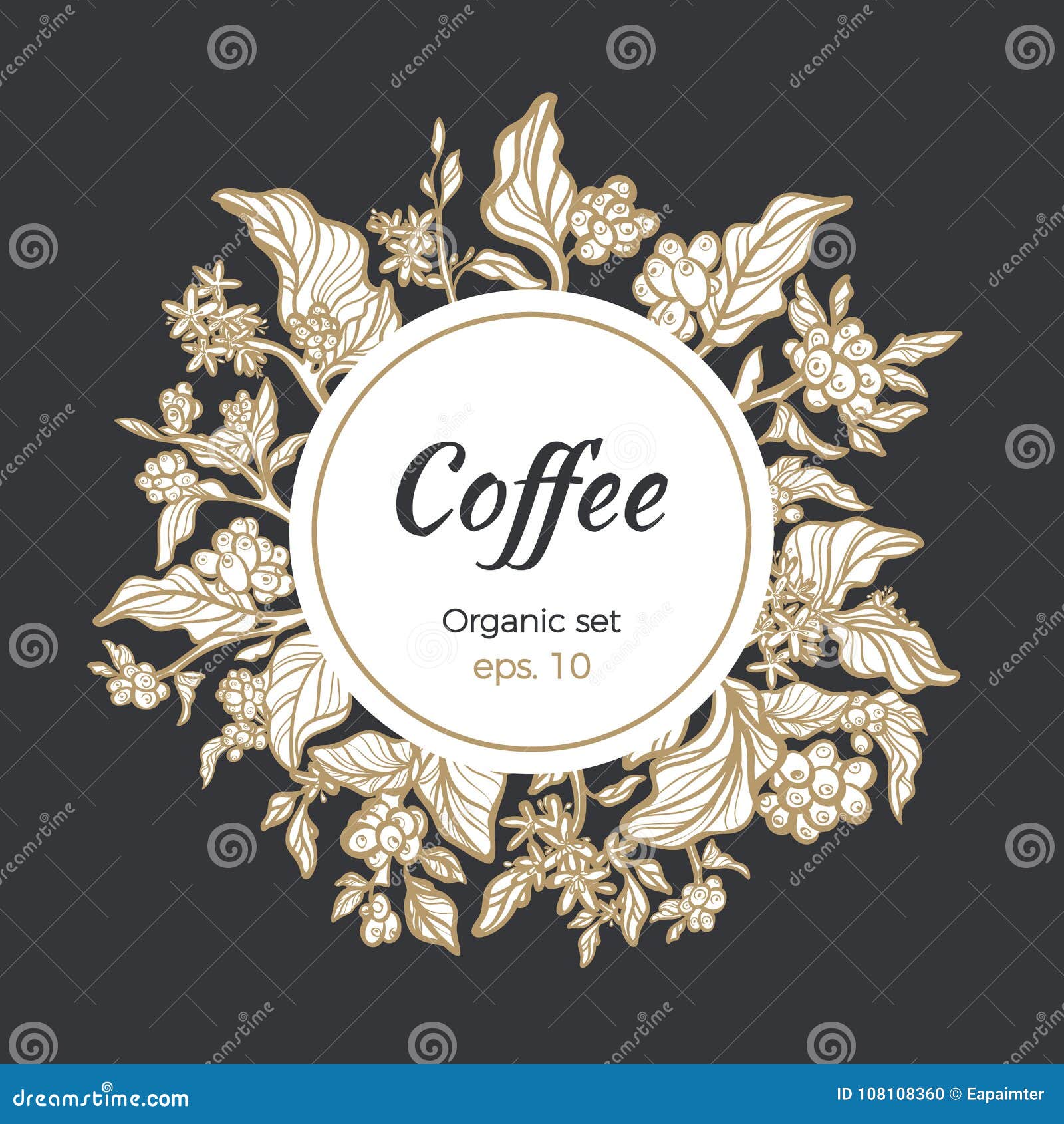 Vector Template of Coffee Bean and Branches in Circle Stock Vector ...