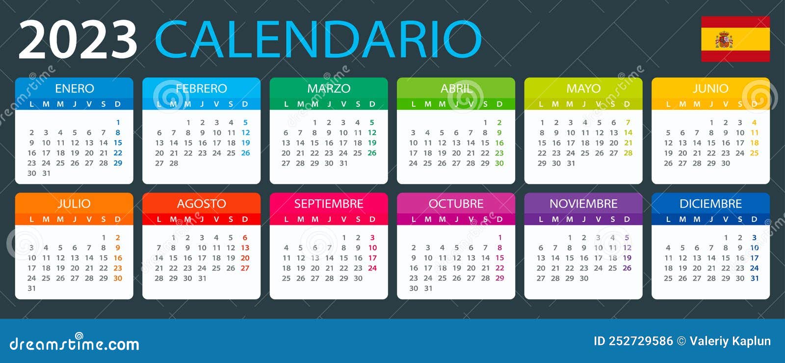 Vector Template of Color 2023 Calendar - Spanish Version Stock Vector ...