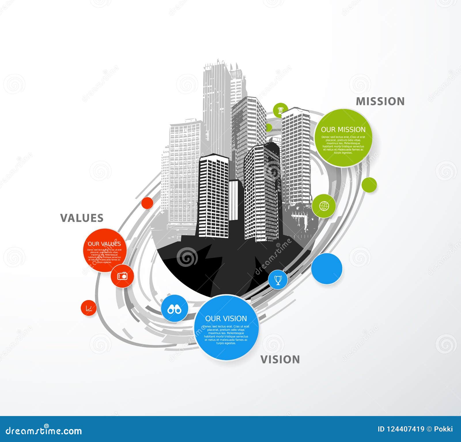 Vector Template with Colorful Circles and Mission, Vision Stock Vector ...