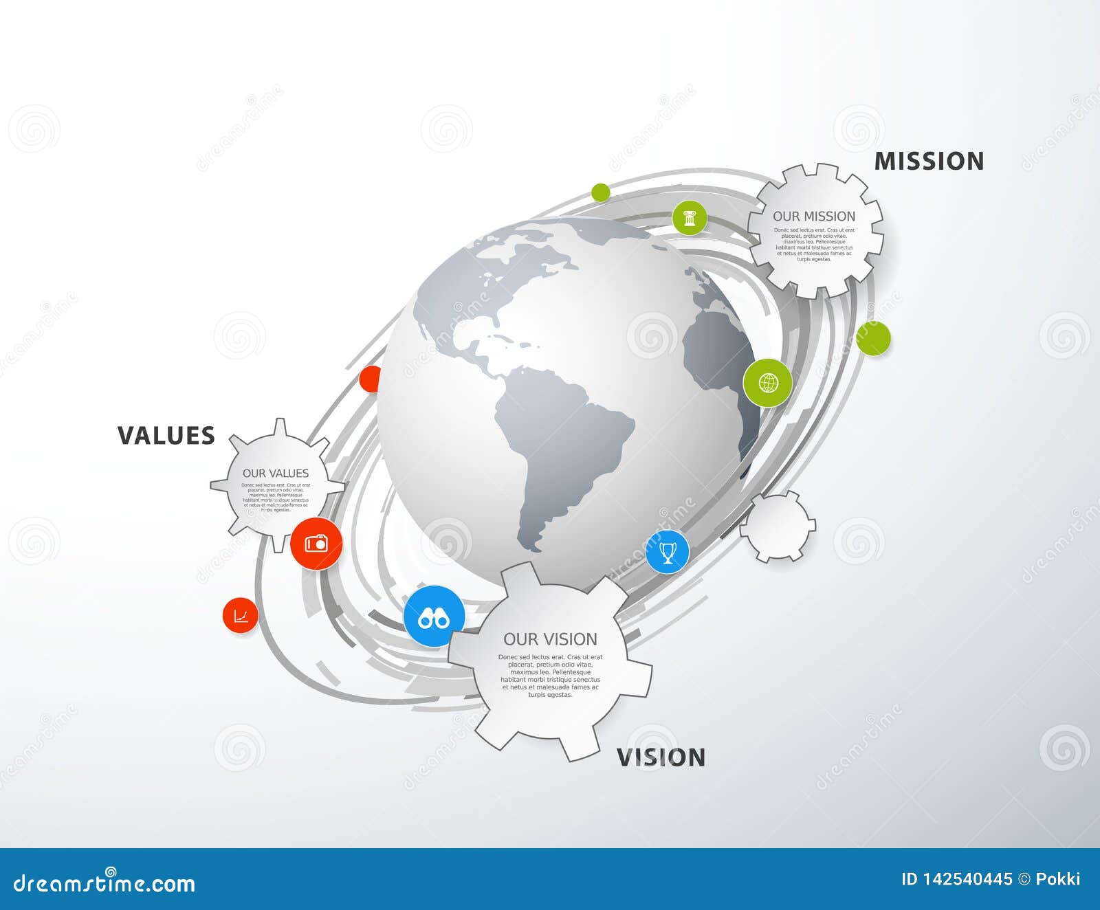 Vector Template With Colorful Cogwheels And Mission, Vision And Values ...