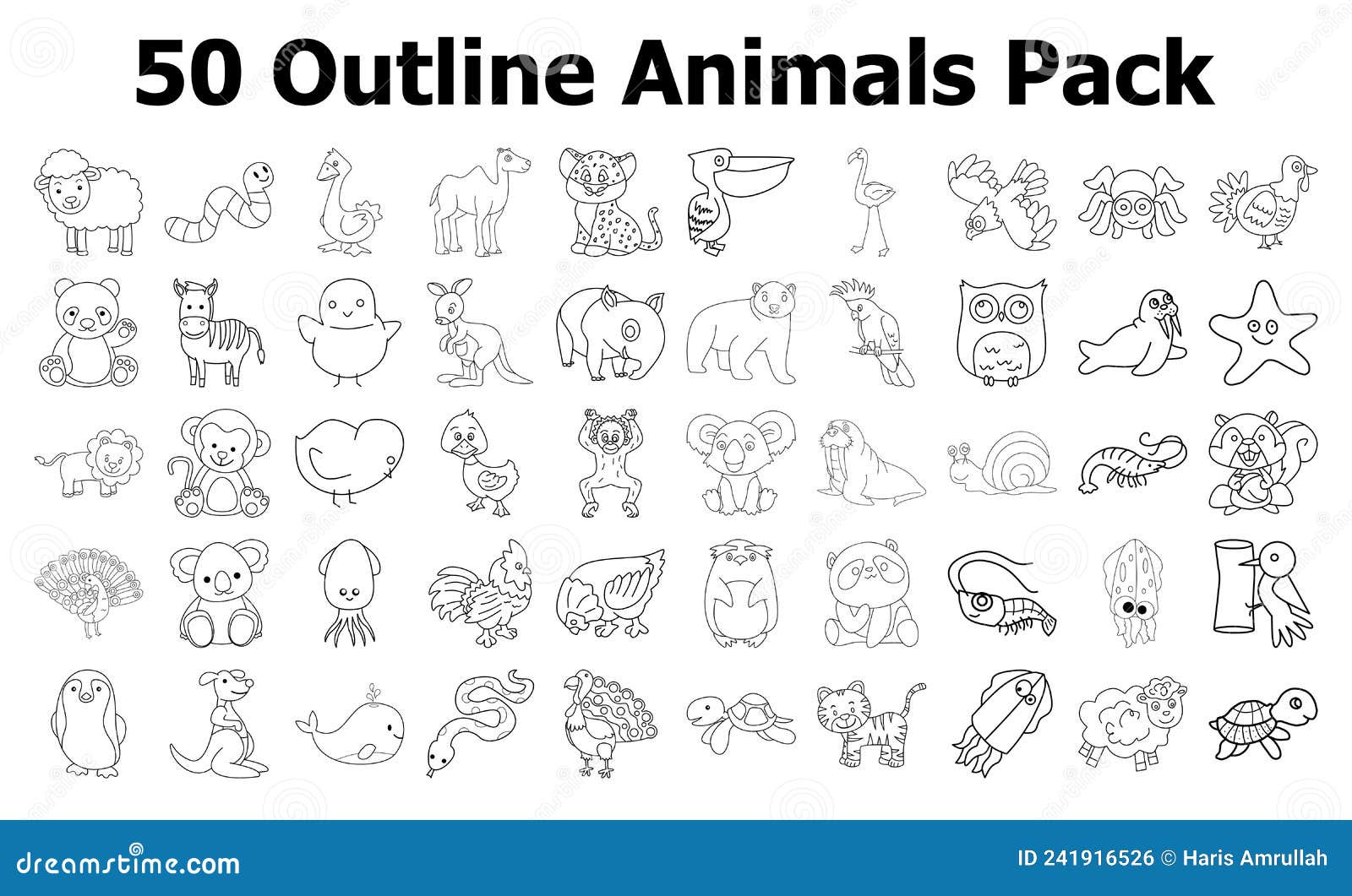 50 outline animals pack stock vector. Illustration of draw - 241916526