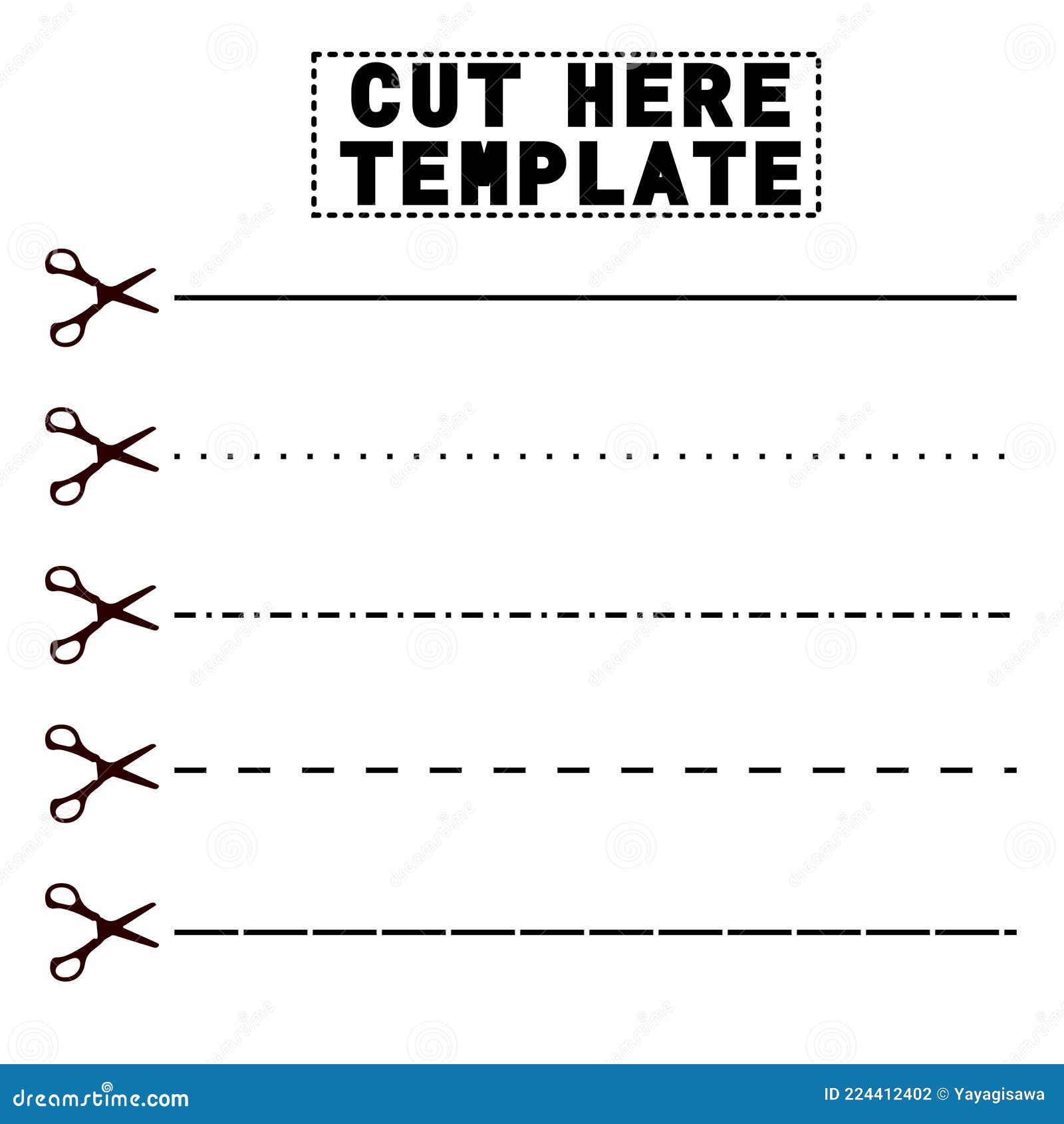 Vector Template Cut Here, with Illustration of Scissors Silhouette and ...