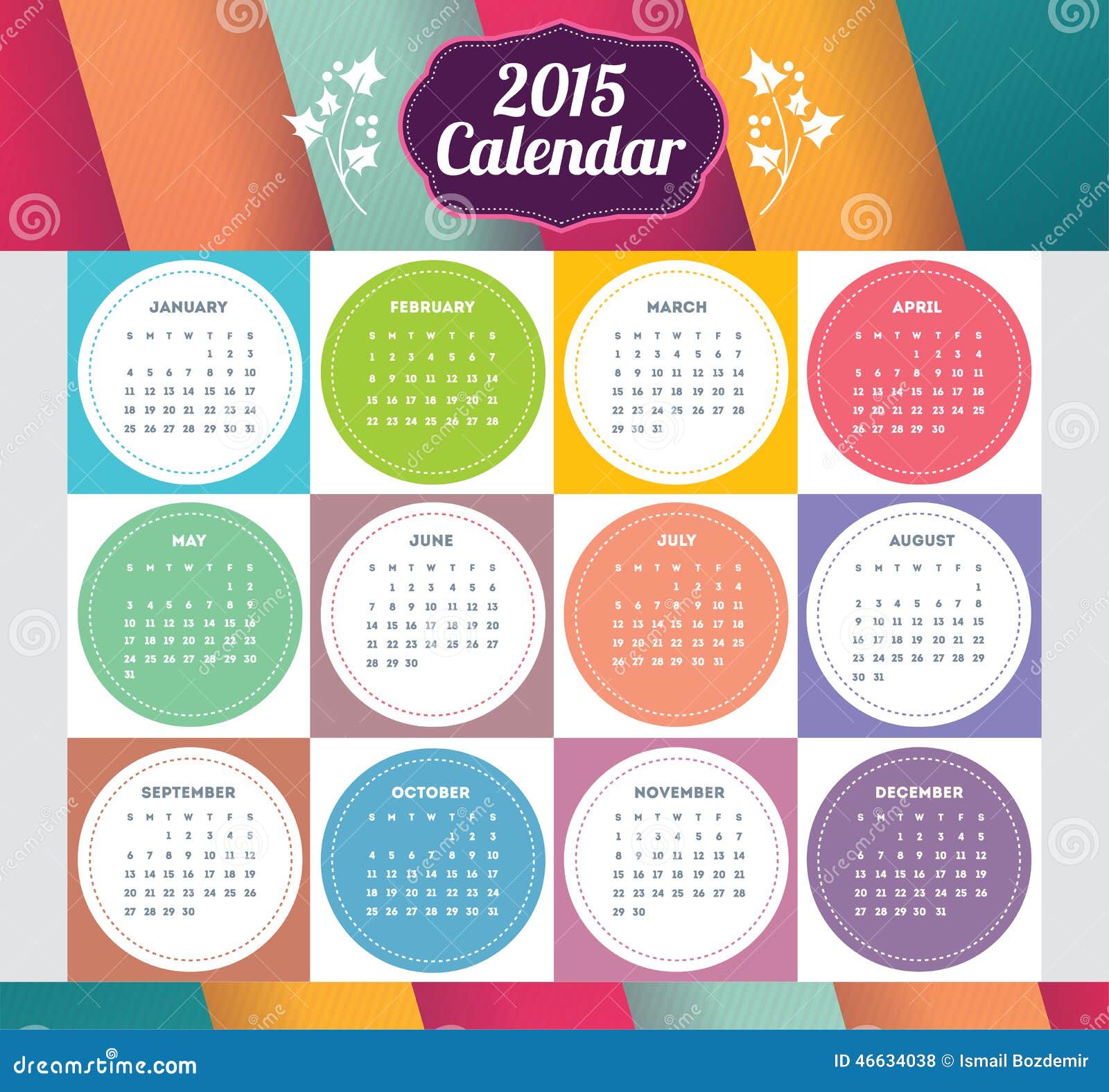 Vector Template Design - Calendar 2015 with Paper Page for Months Stock ...