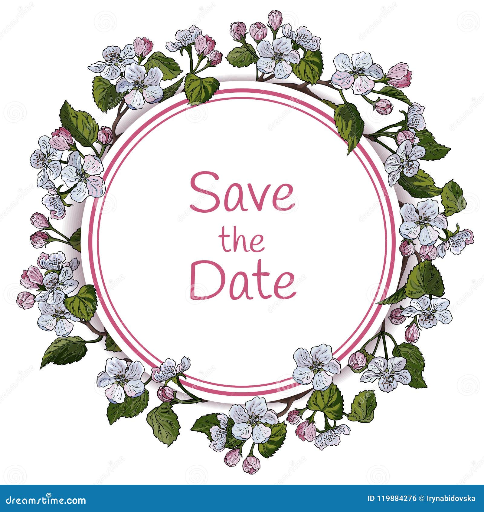 Vector Template Design with Flowering Apple Tree Branches on White ...