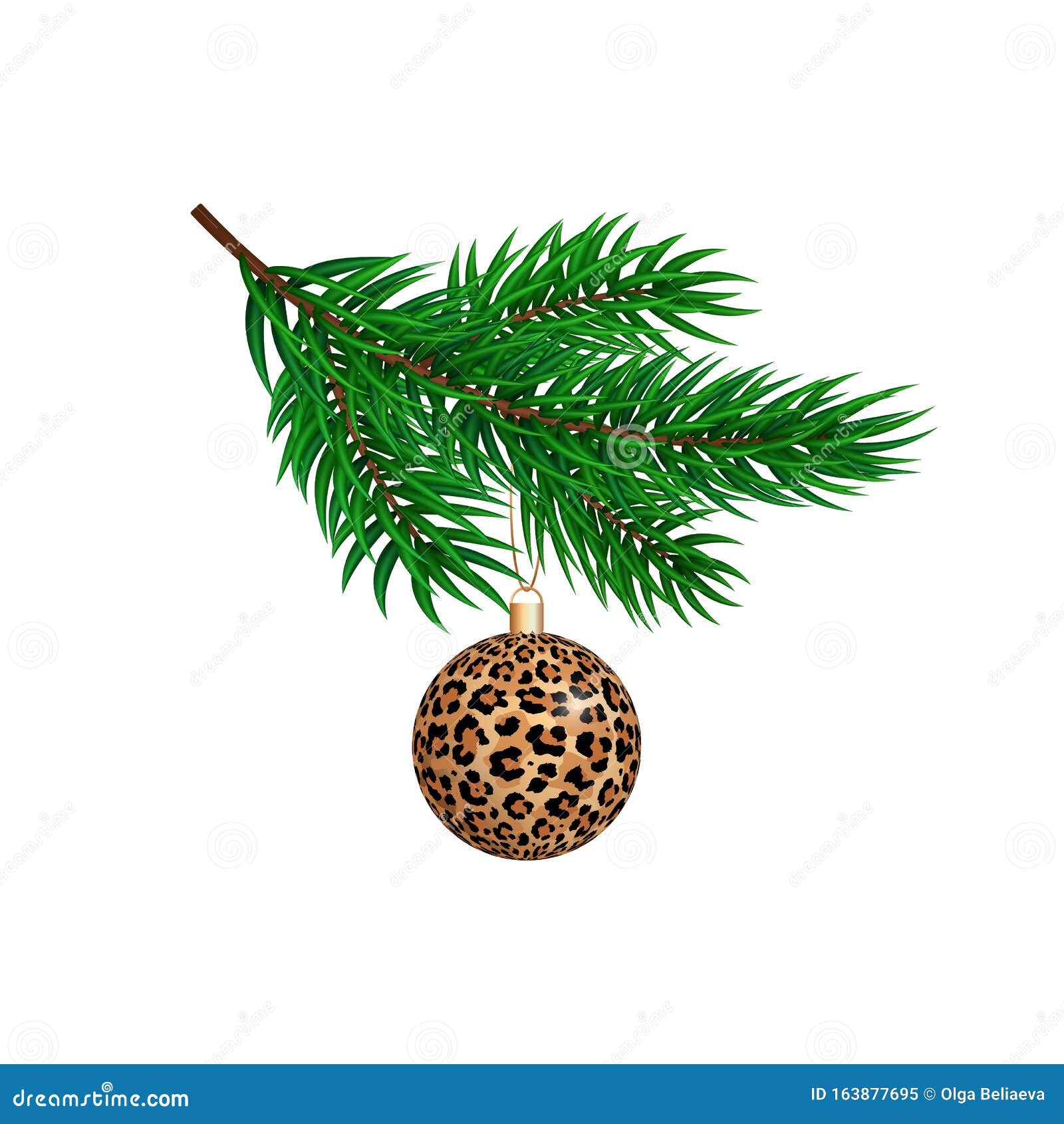 Vector Template with Isolated Christmas Tree and Leopard Print Ball ...