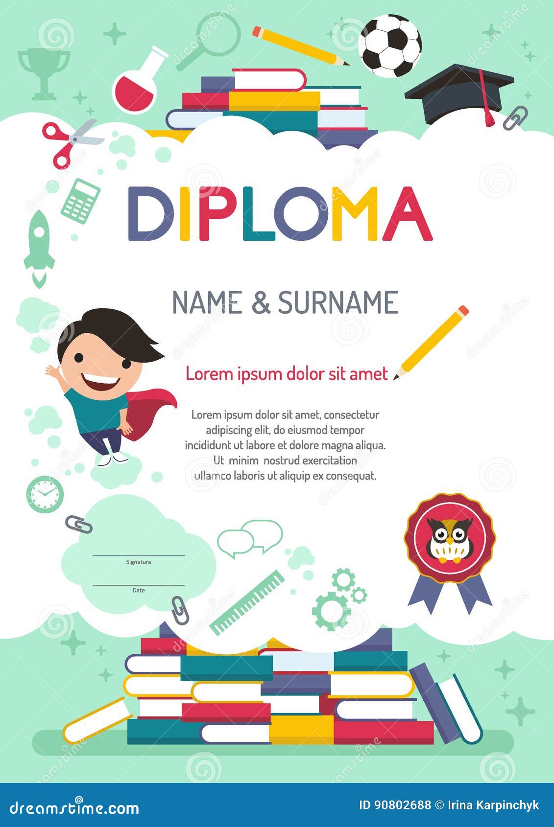 Vector Template Kids Diploma at Graduation Stock Vector - Illustration ...