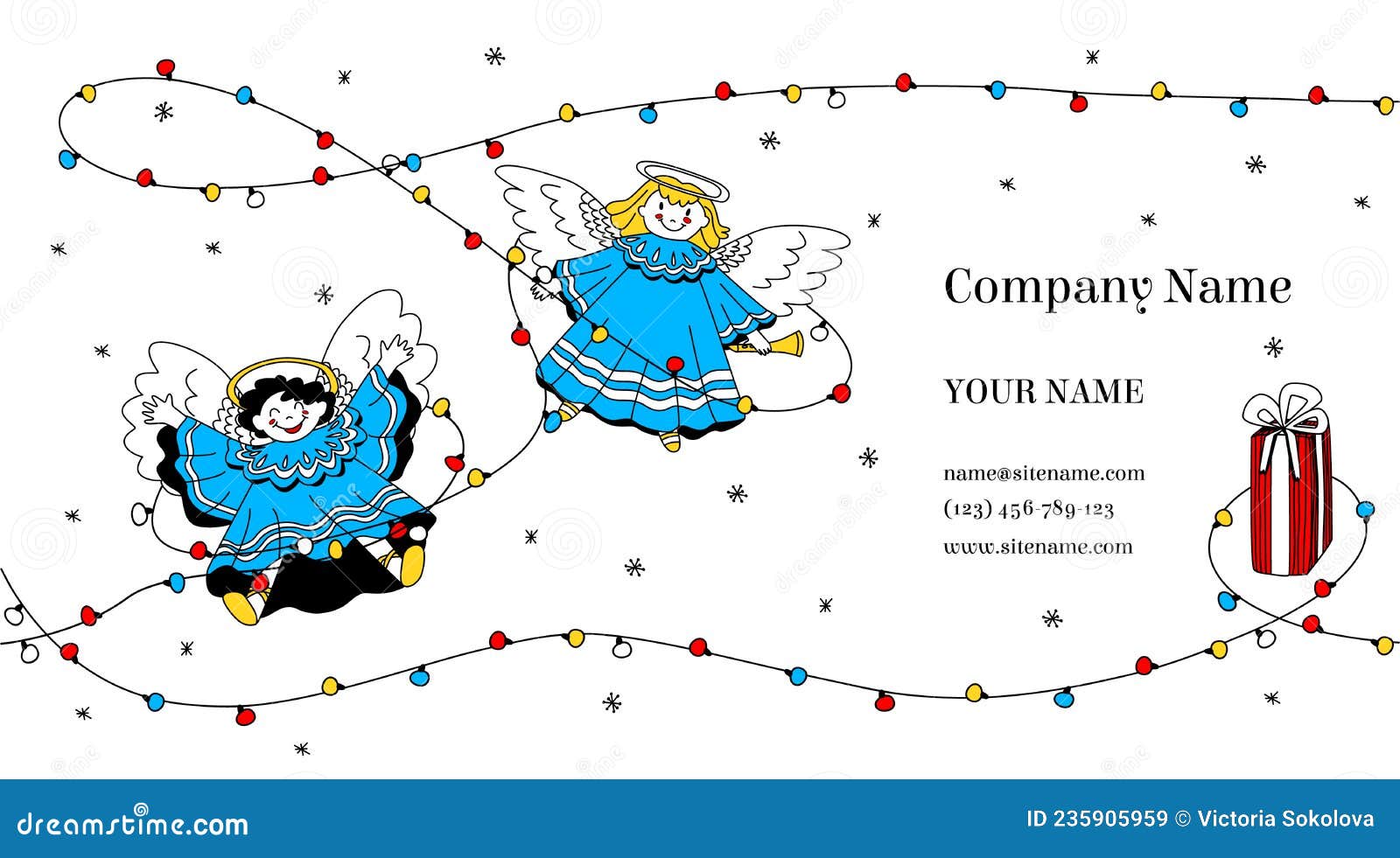 Business Cards with Happy, Flying Angels, Garland Stock Vector ...