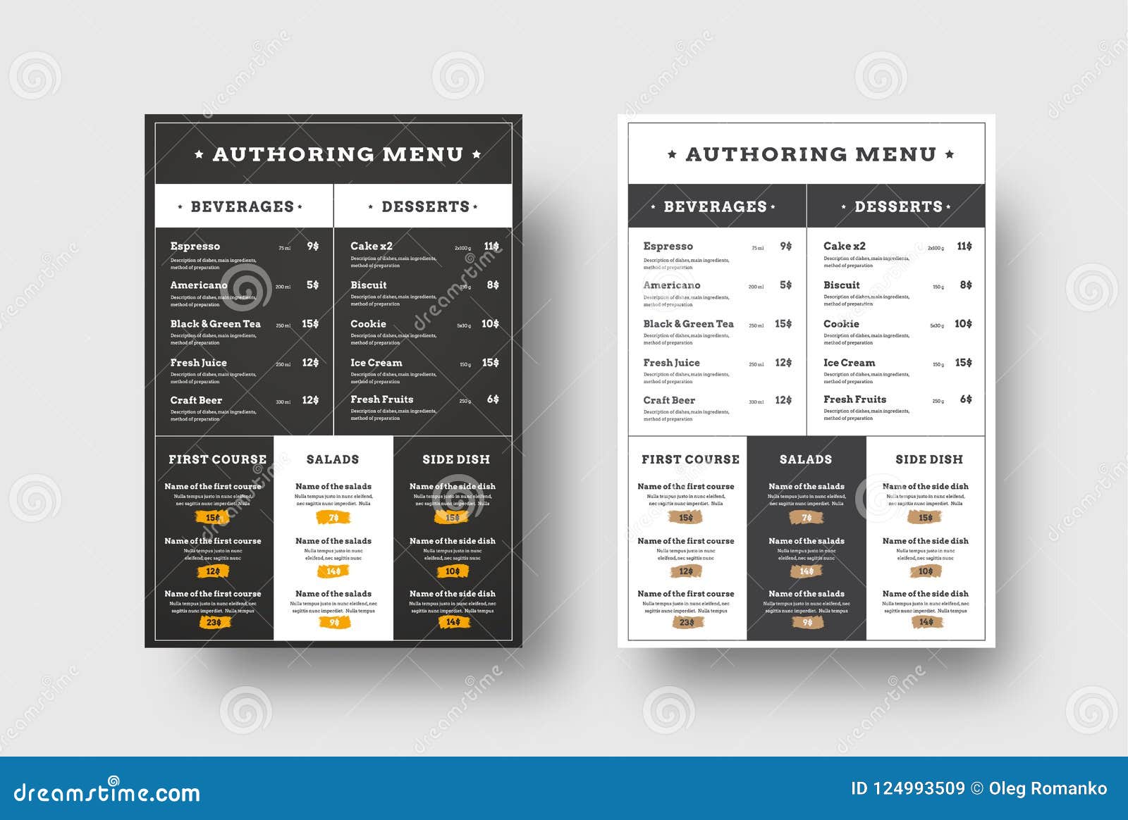 Vector Template Menu for Cafes and Restaurants Blocks for the Me Stock ...